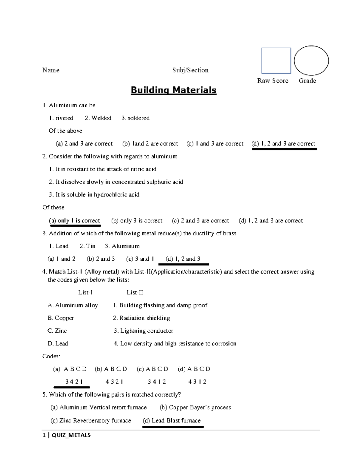 Building Materials EXAM - 1 | QUIZ_METALS Aluminum can be riveted 2 ...