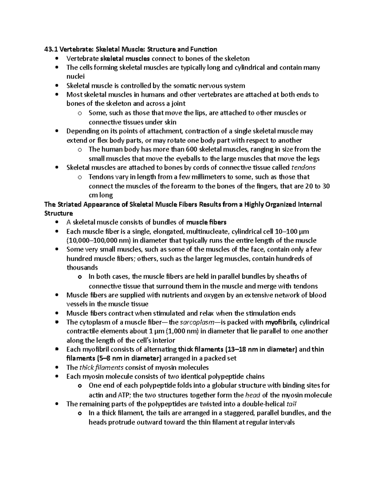 43.1,44.4 bio 1107 - 43 Vertebrate: Skeletal Muscle: Structure and ...