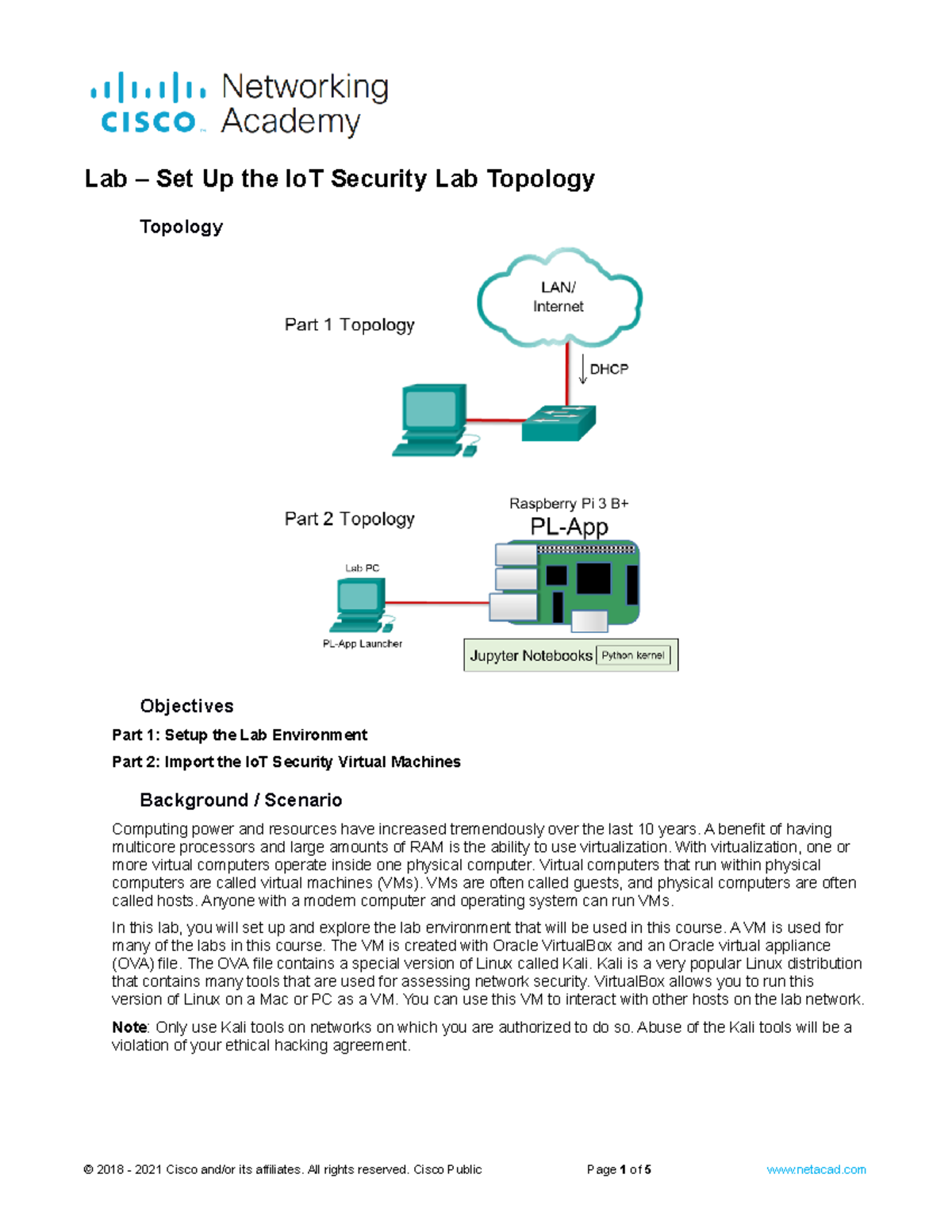 1.2.3.2 Lab - Set Up the Io T Security Lab Topology - Topology Objectives Part 1: Setup the Lab ...