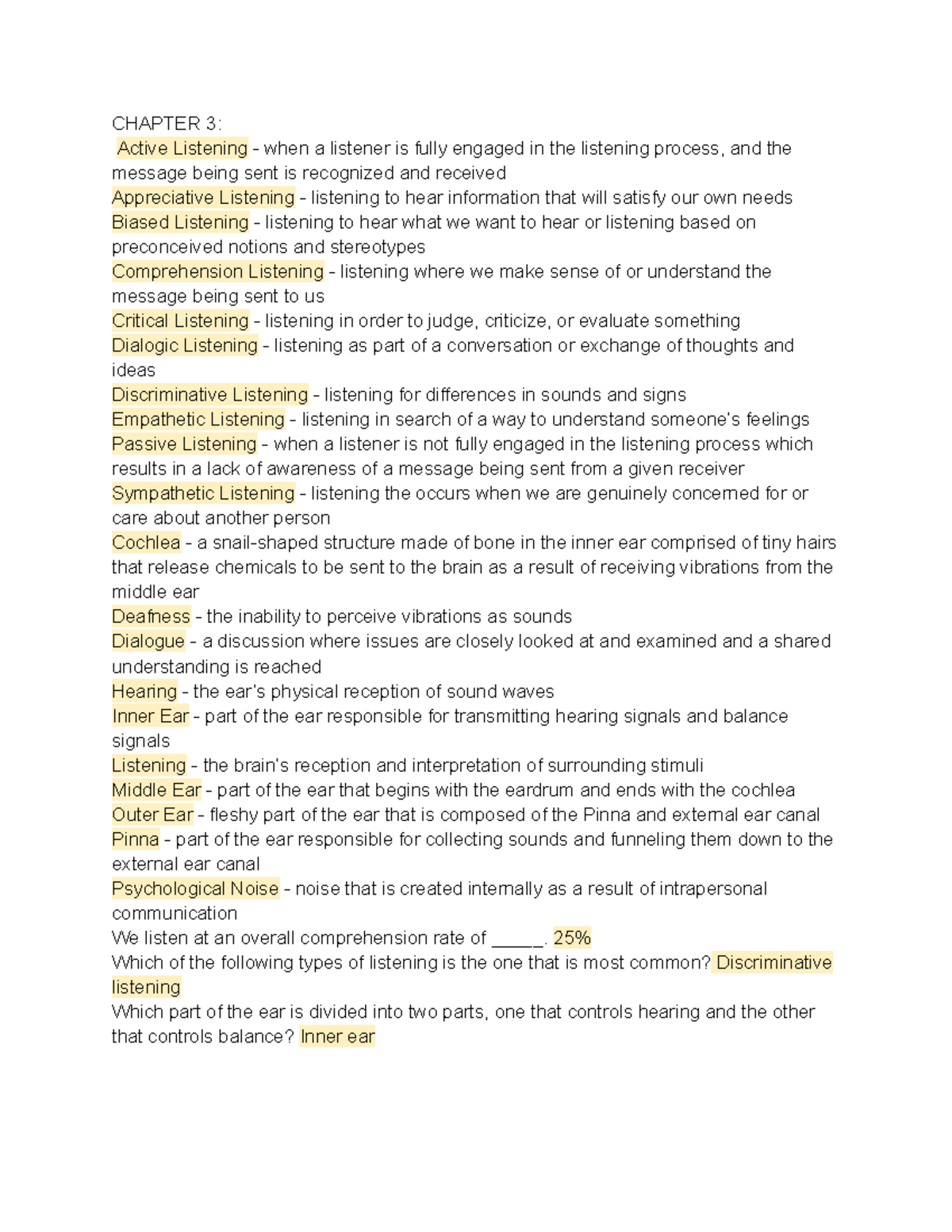 Communications Chapter 3 - CHAPTER 3: Active Listening - when a ...