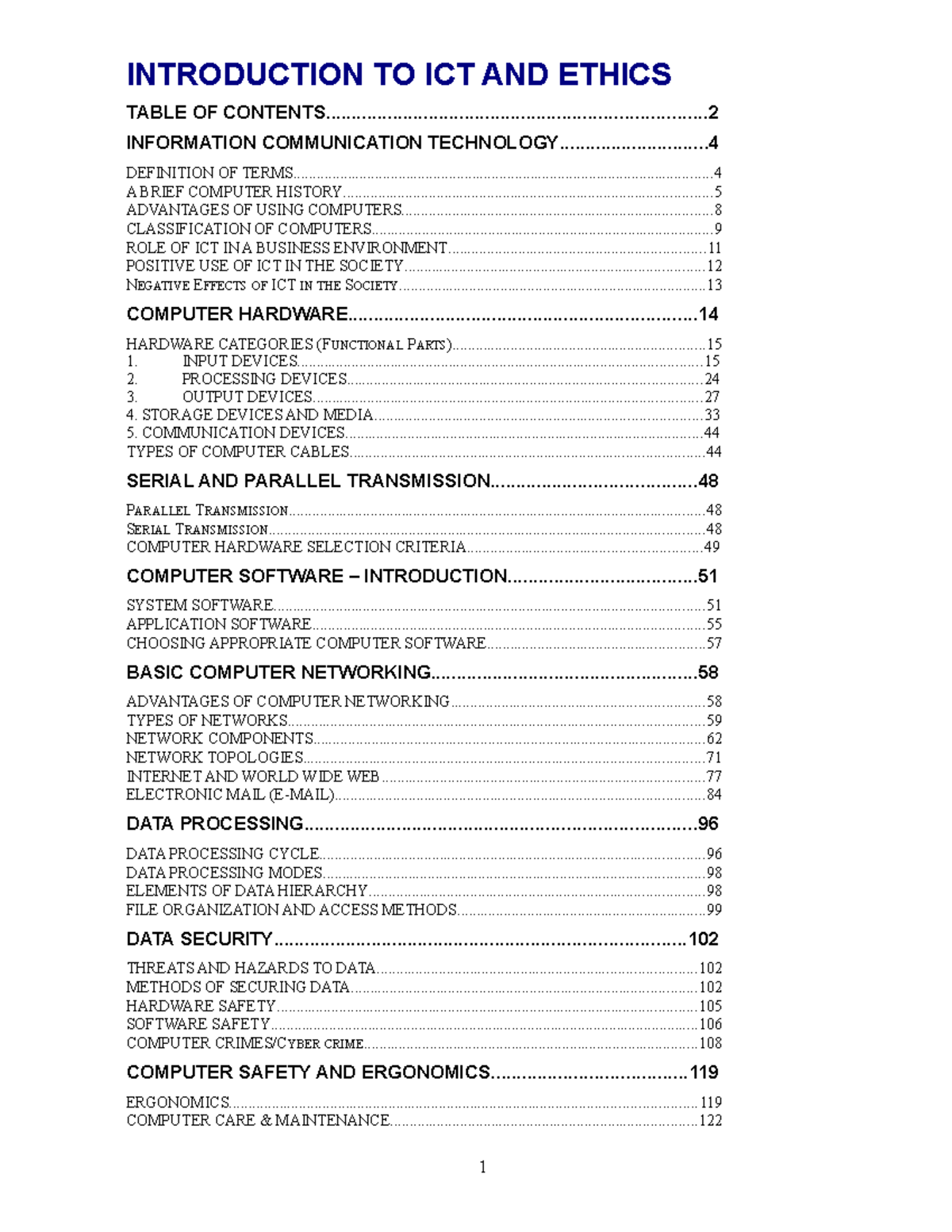Intro TO ICT AND Ethics - Mr Rotich - INTRODUCTION TO ICT AND ETHICS ...