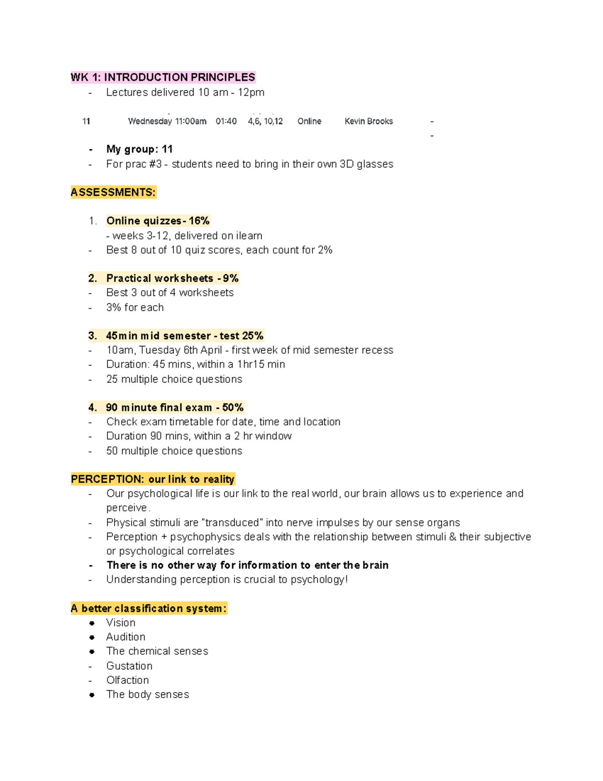 Psyu2247 Lecture Reading Notes Wk 1 Introduction Principles Lectures Delivered 10 Am