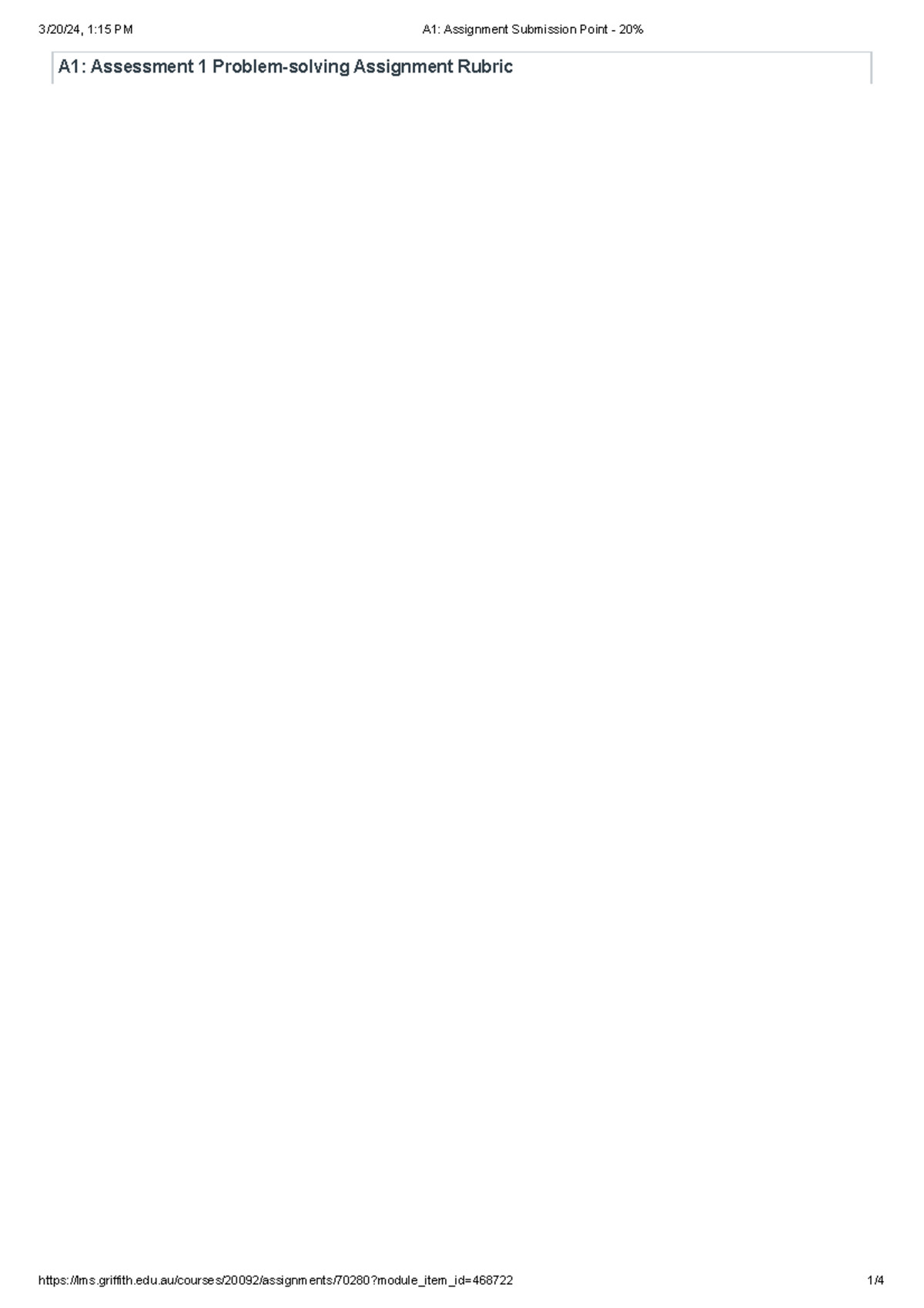 A1 Ruberic - A1: Assessment 1 Problem-solving Assignment Rubric Criteria Ratings Pts 2 pts 3 pts ...