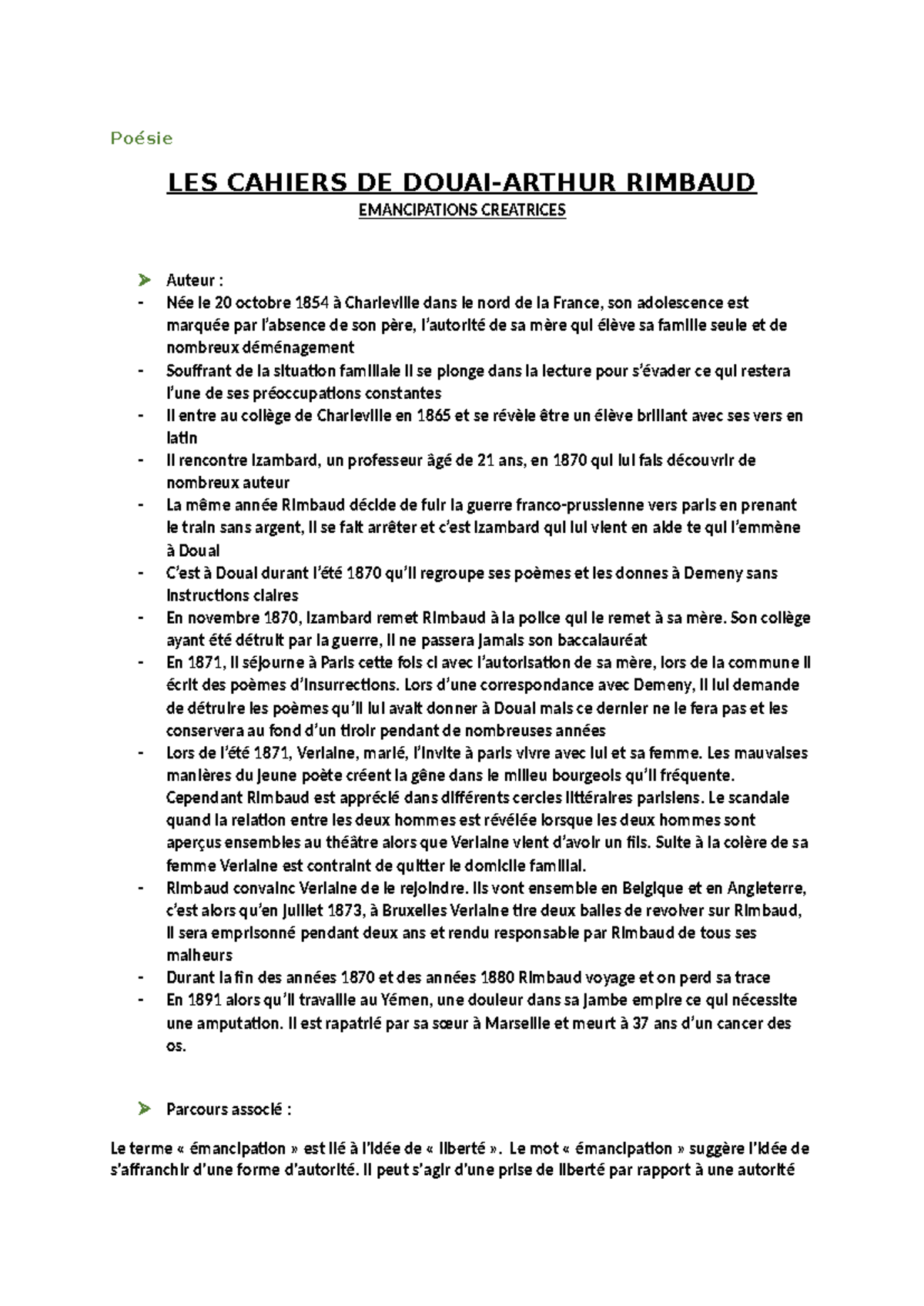 Poesie LES Cahiers DE Douai - Poésie LES CAHIERS DE DOUAI-ARTHUR RIMBAUD EMANCIPATIONS ...