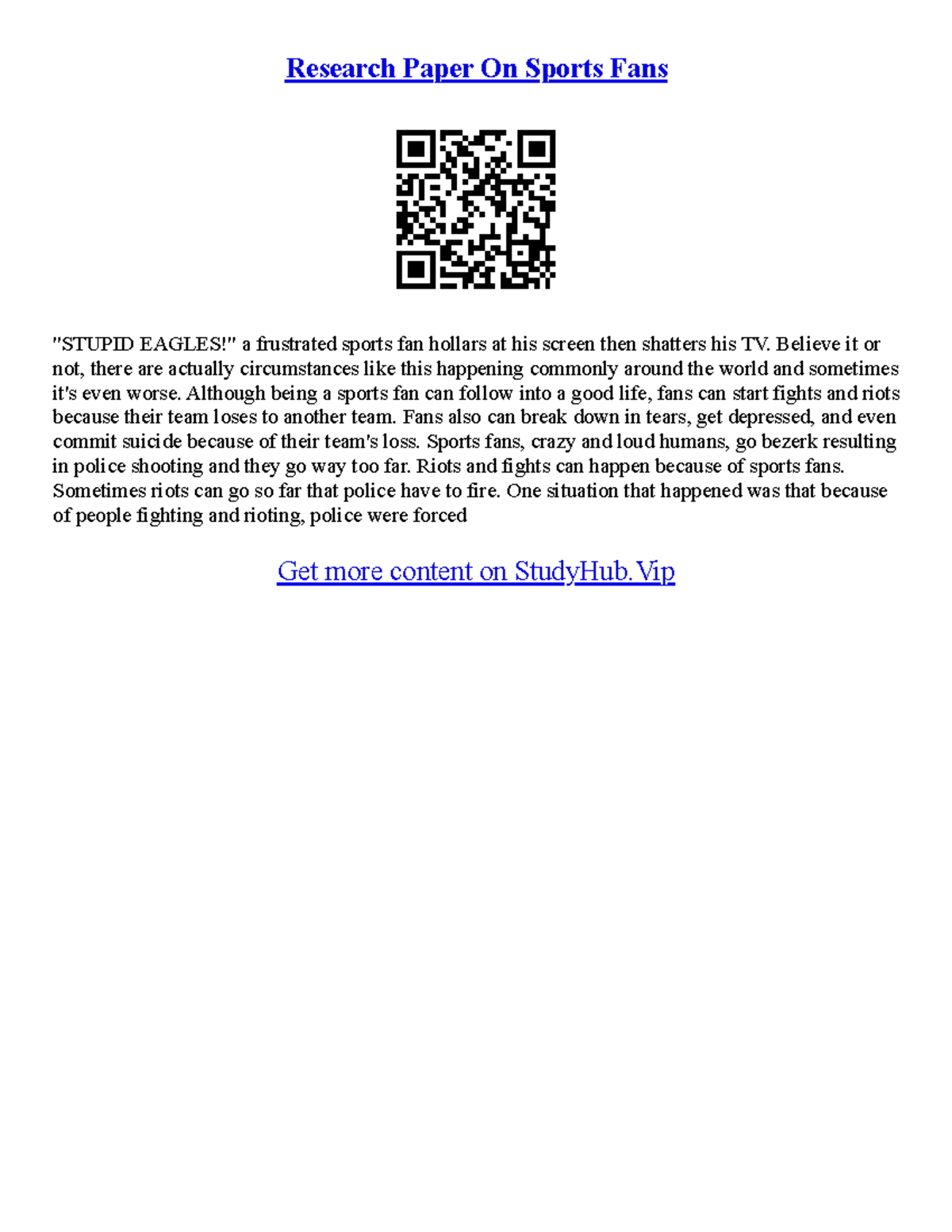 Classification Essay On Sports Fans - Research Paper On Sports Fans ...