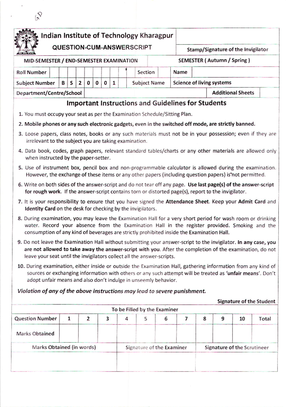 BS2000 1 Science of Living Systems MA 2016 - c.A~ ~~, ~~ Indian ...
