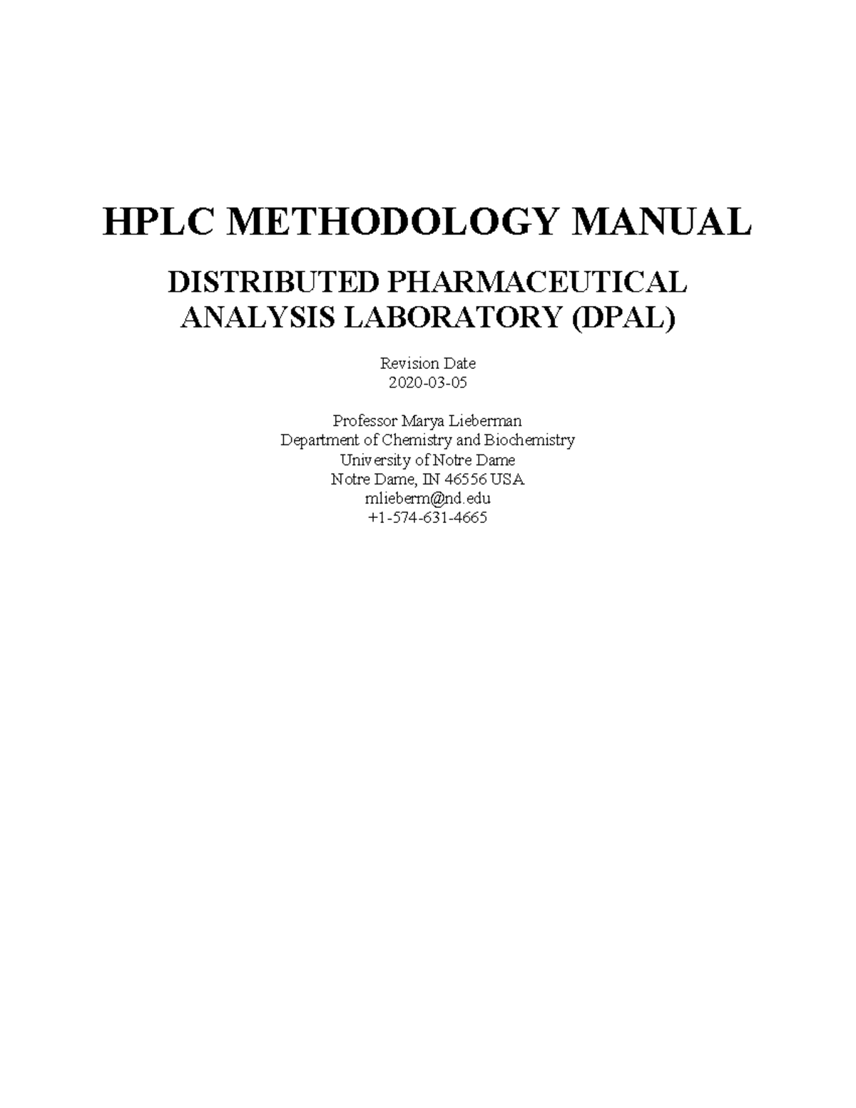 Hplc methodology manual 2020 - HPLC METHODOLOGY MANUAL DISTRIBUTED ...