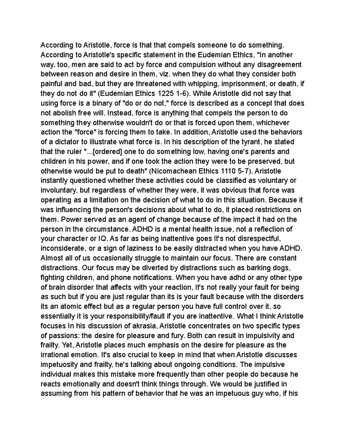 Apr. 5 Aristotle Short Essay - According to Aristotle, force is that ...