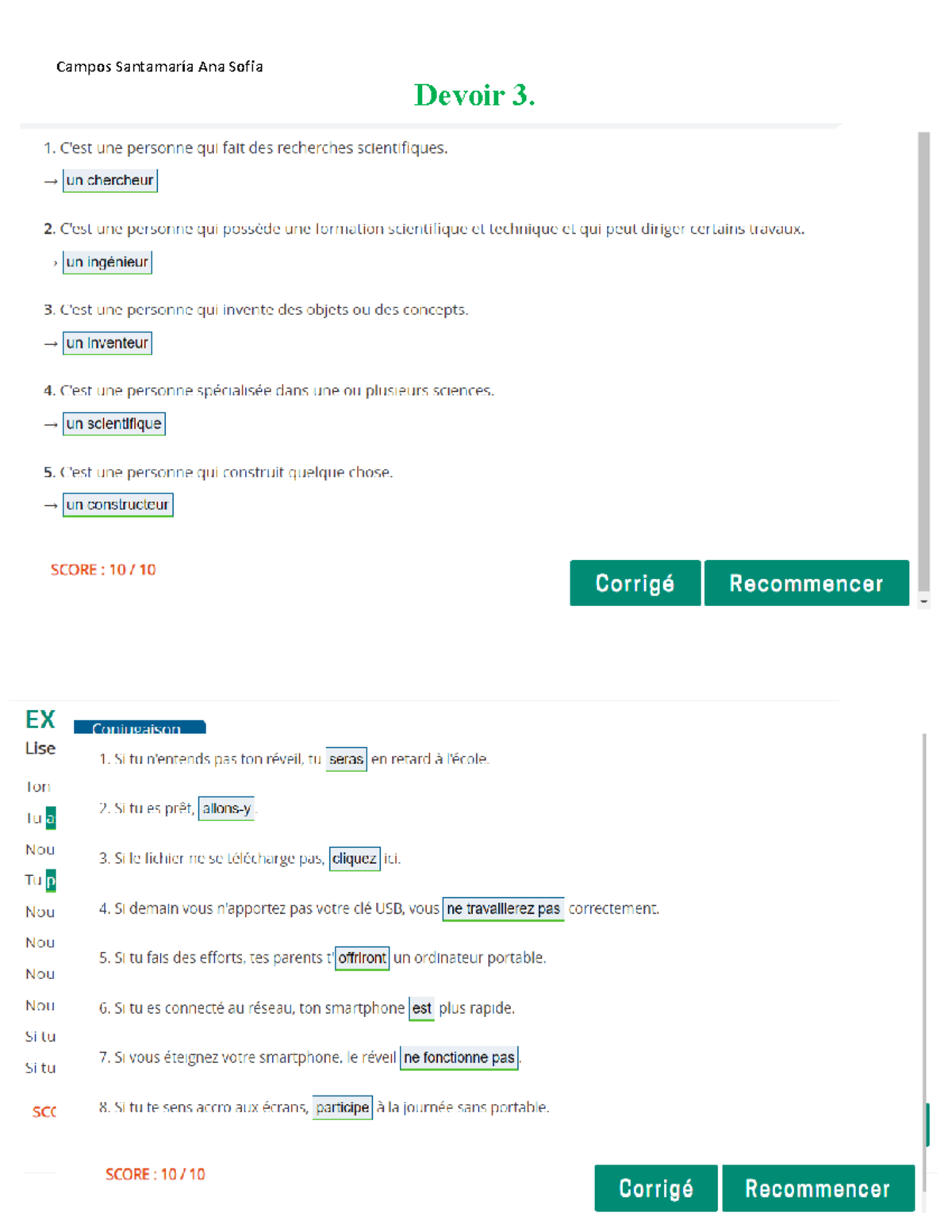 Devoir 3 - Ejercicios basicos de fránces - Francés - Campos Santamaría ...