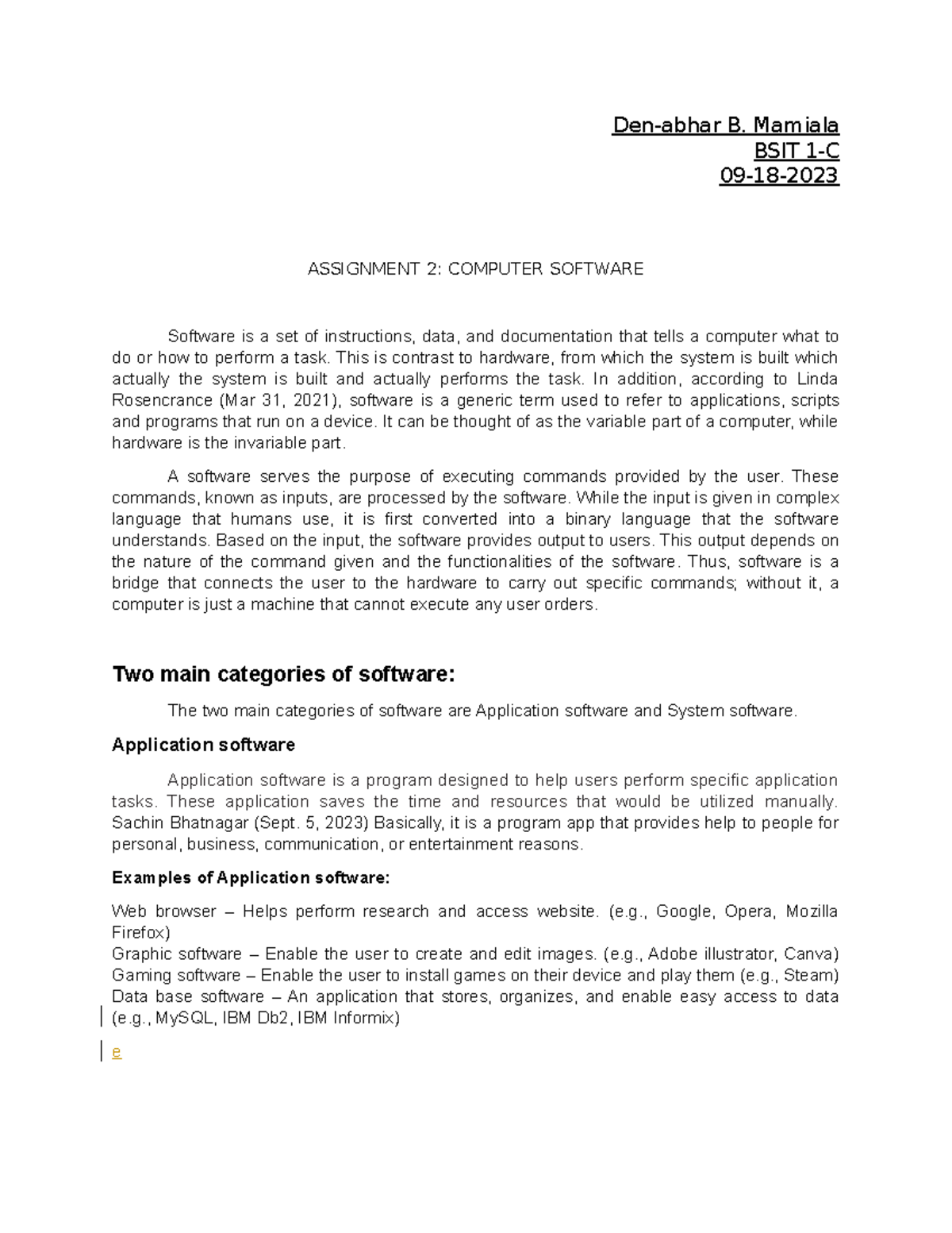 Den1 - ssadasdad - Den-abhar B. Mamiala BSIT 1-C 09-18- ASSIGNMENT 2 ...