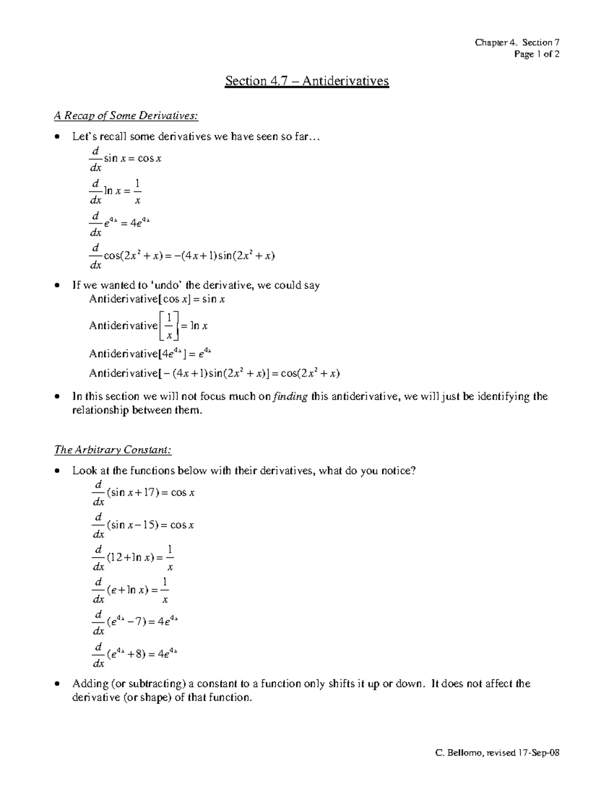 Ch04-Sect07B Section 4.7 – Antiderivatives - Chapter 4. Section 7 Page ...