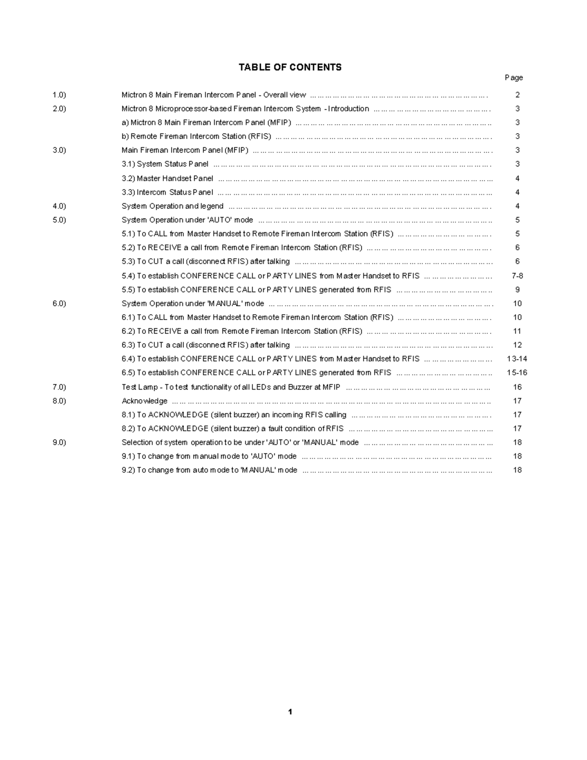M8-Operation Manual - acb - TABLE OF CONTENTS Page 1) Mictron 8 Main ...