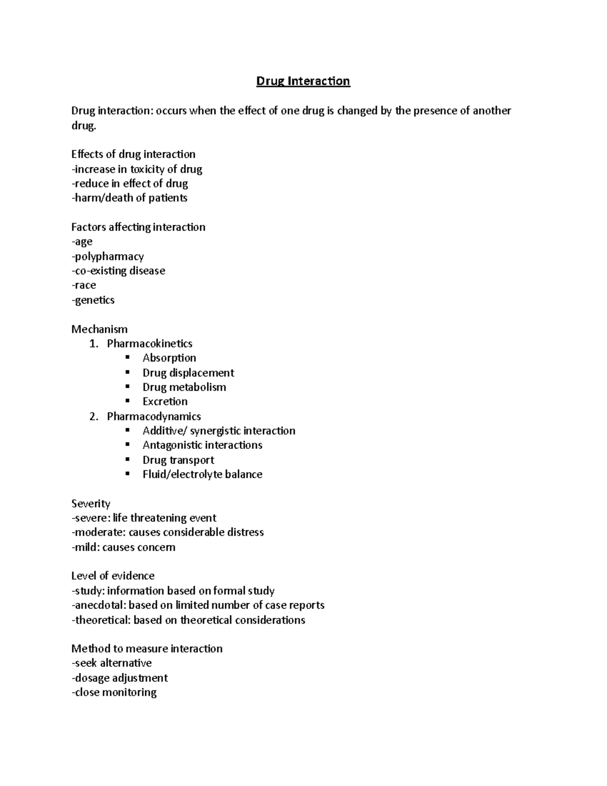 Drug Interaction - Lecture notes 1 - Drug Interaction Drug interaction ...
