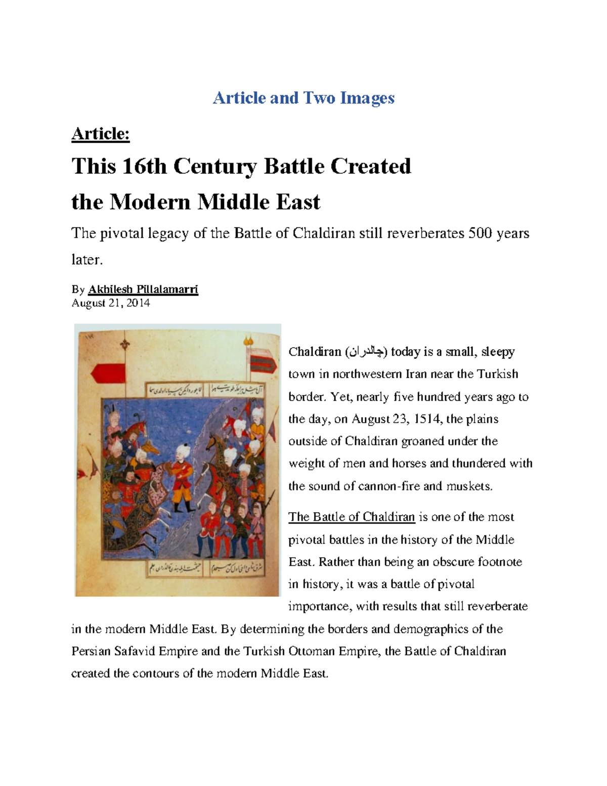 Chaldiran Battle of - Article and Two Images Article: This 16th Century ...