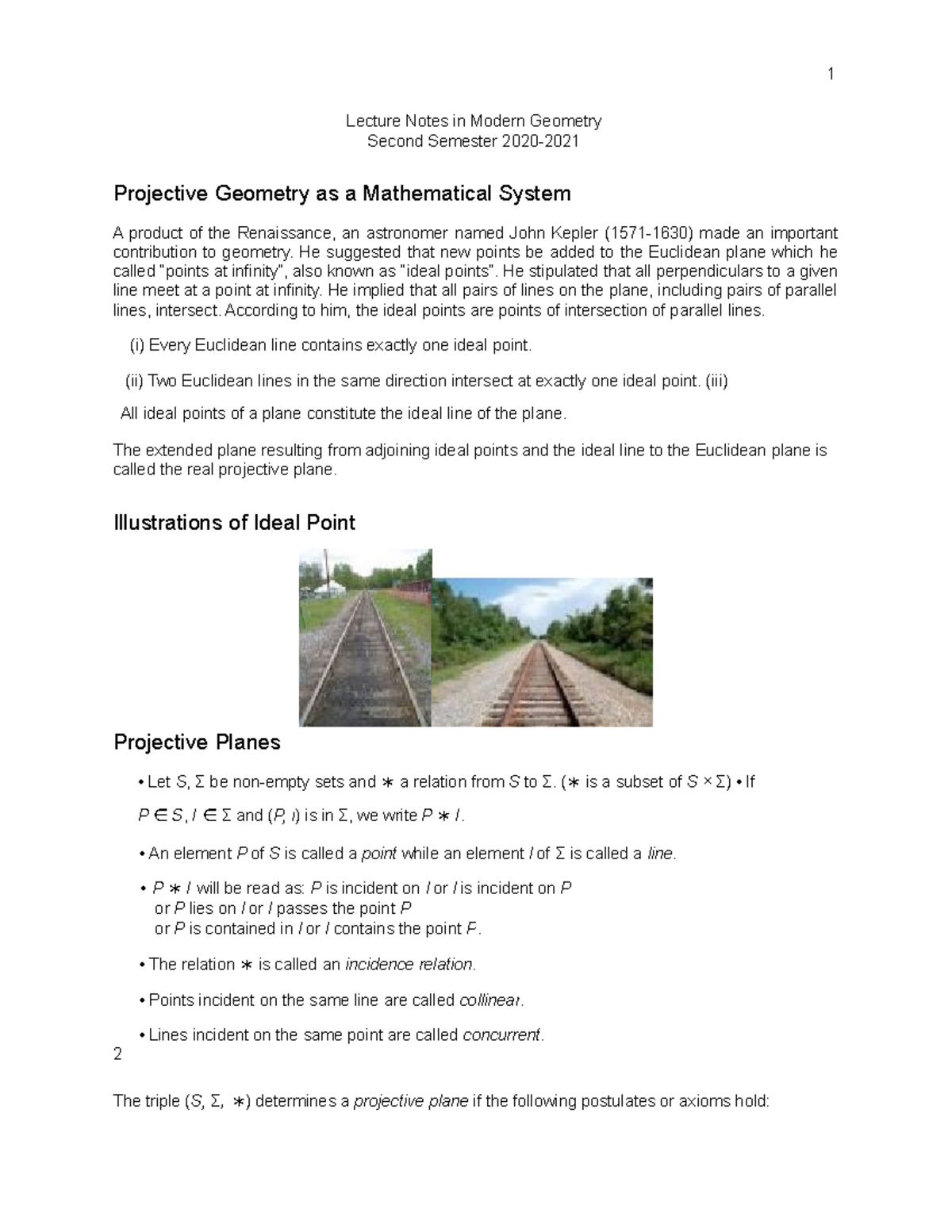 Proj Geom Handout - ttttuh - 1 Lecture Notes in Modern Geometry Second ...