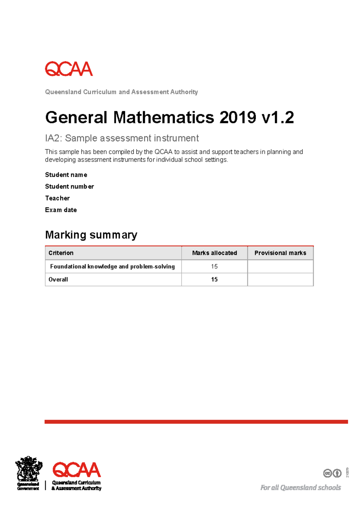 Maths EXAM Practice - 210879 Queensland Curriculum and Assessment ...