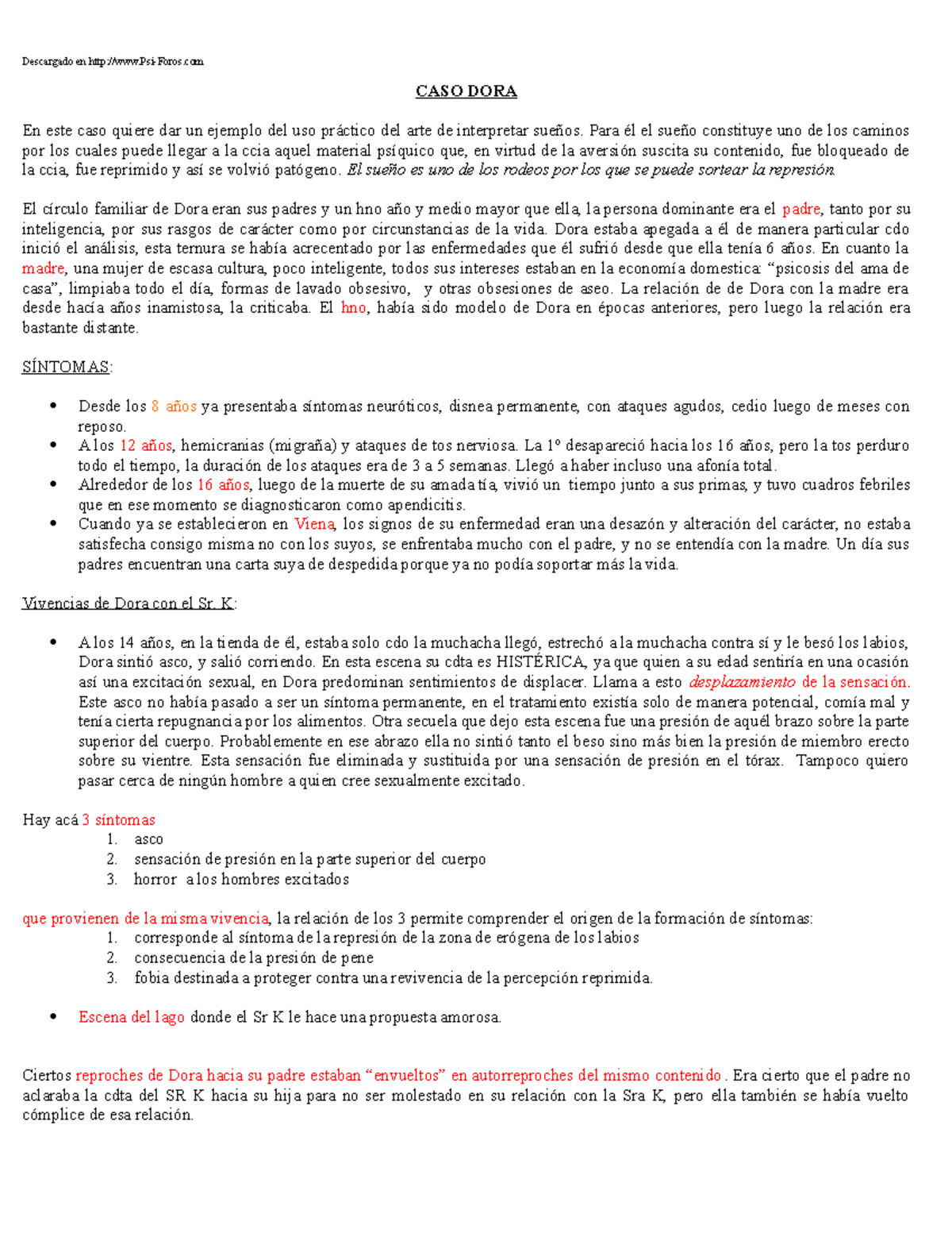 Resumen Caso Dora - Caso de dora psicoparologia Freud - CASO DORA En ...