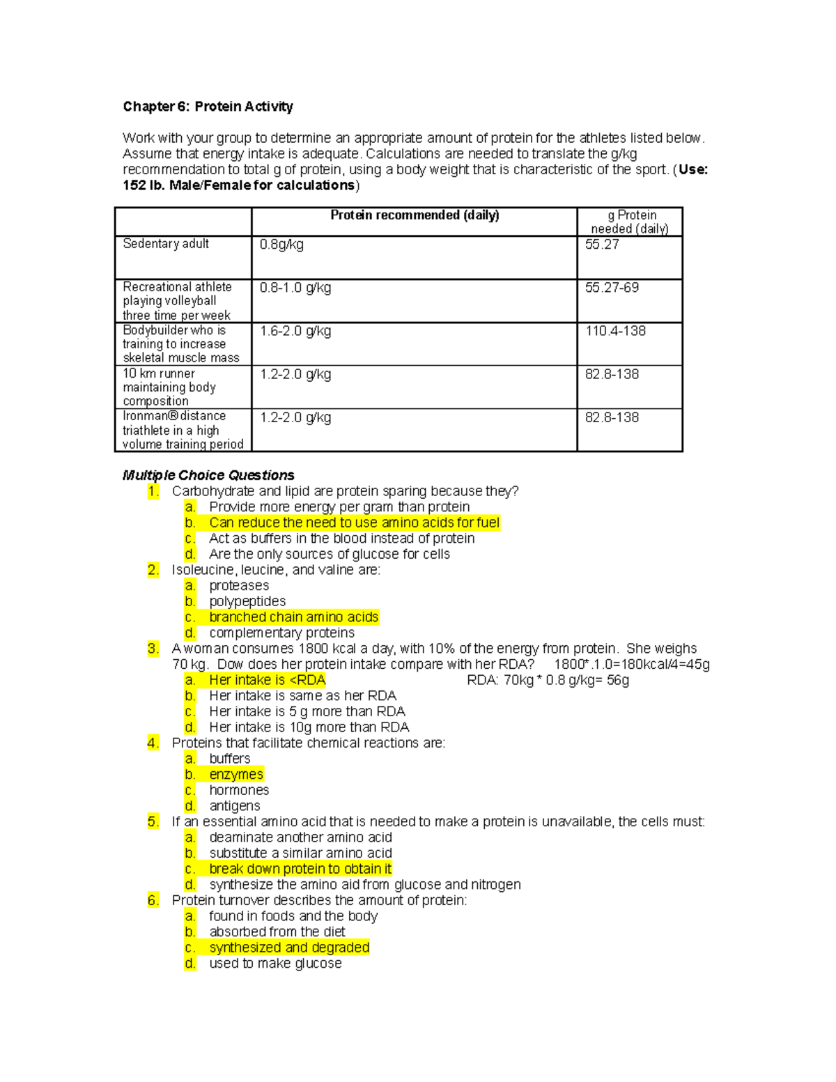 Protein Activity and Quiz - Studocu