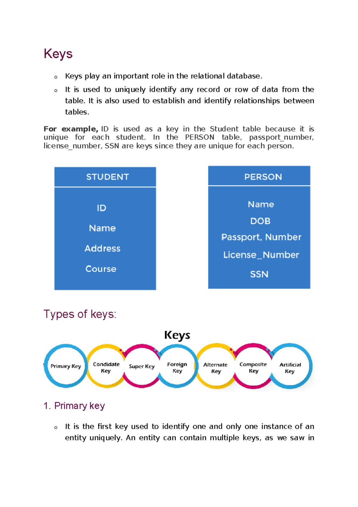 Keys In Dbms Keys O Keys Play An Important Role In The Relational Database O It Is Used To