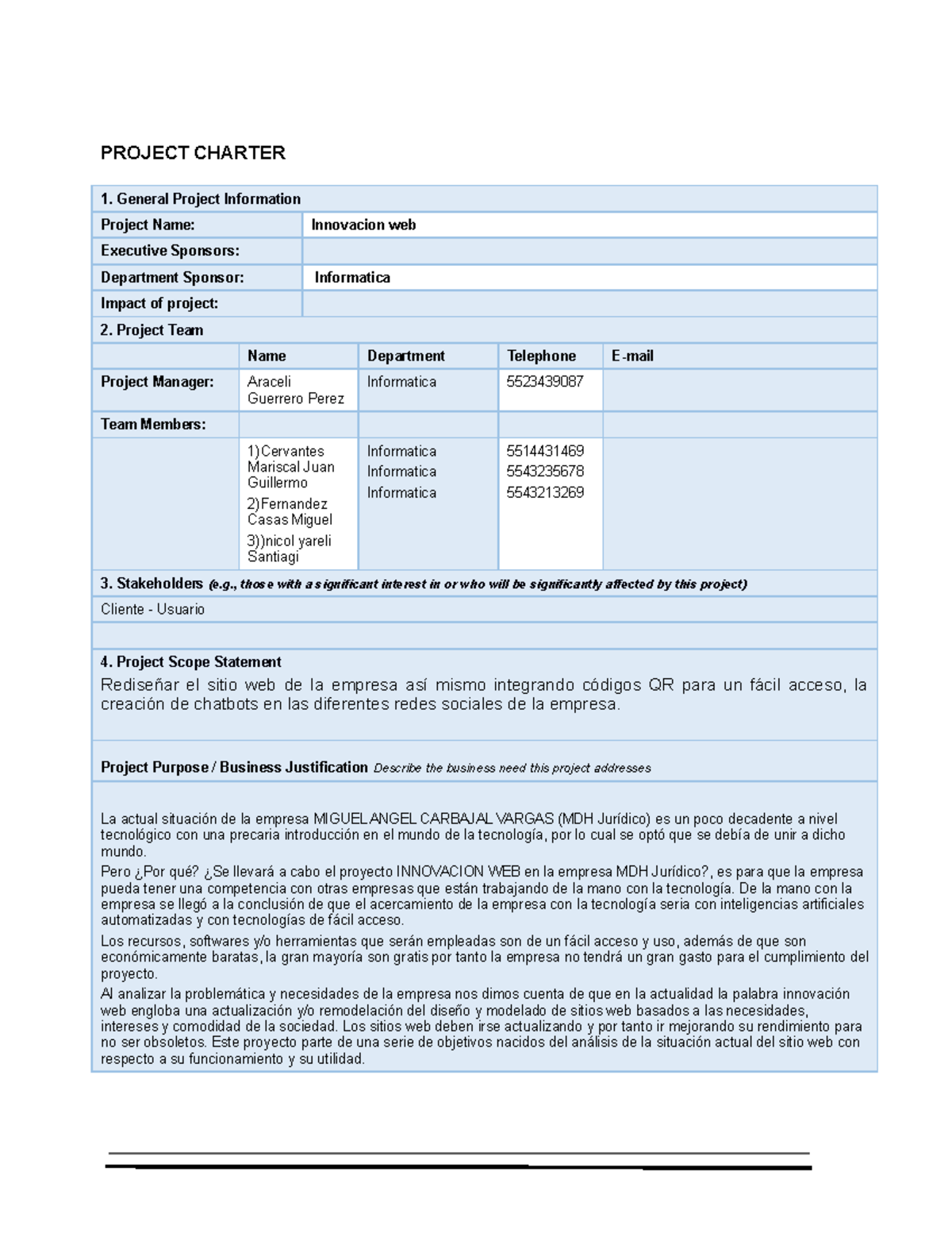 Project%20Charterformato%20avanzado - PROJECT CHARTER 1. General ...