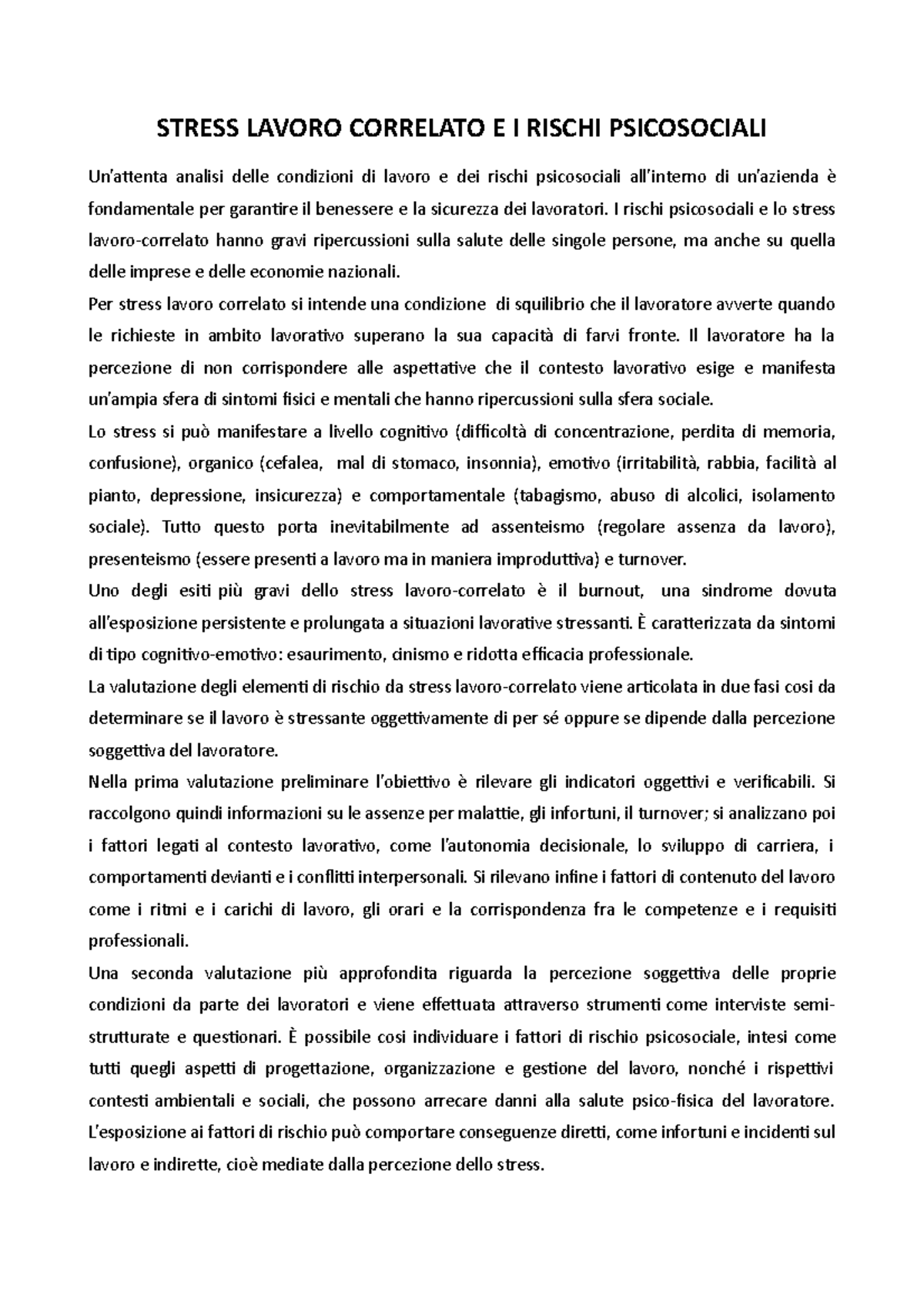 Stress Lavoro Correlato E I Rischi Psicosociali - STRESS LAVORO CORRELATO E I RISCHI ...