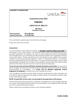 pub2603 - Unisa - creation of wealth - Studocu