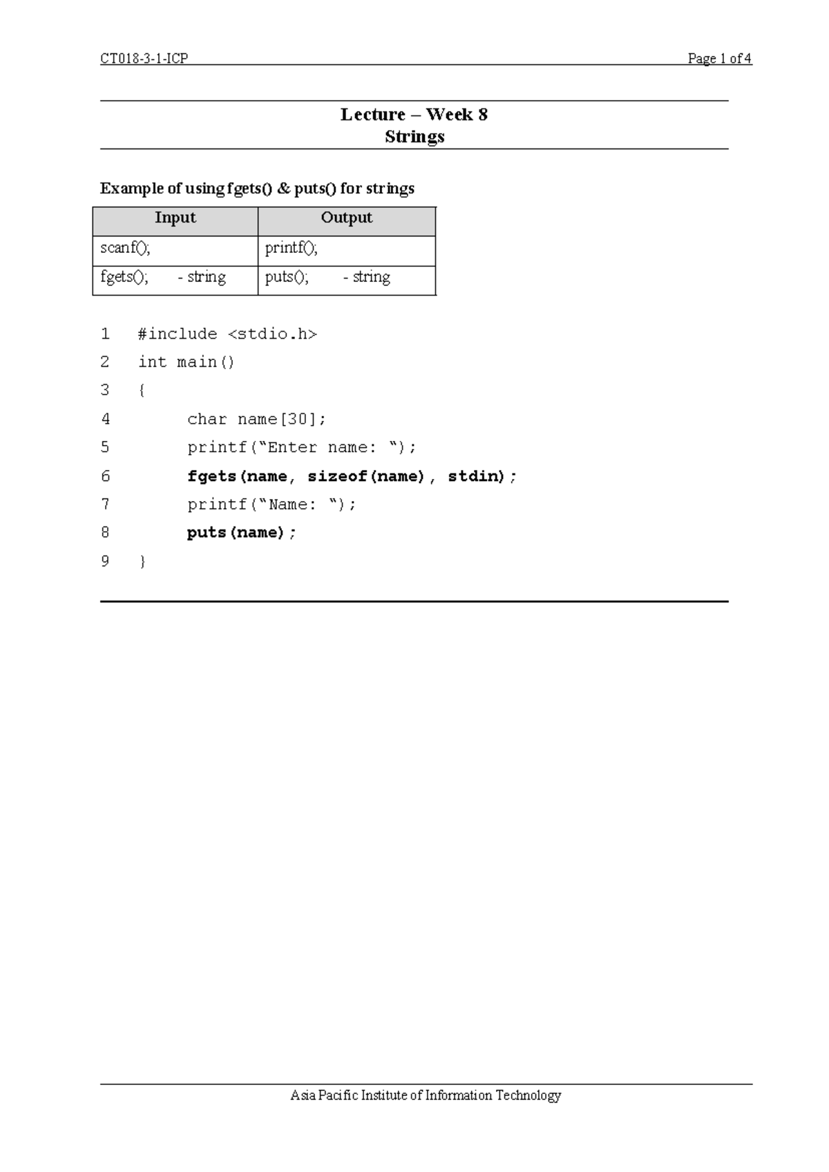 Lecture Week 8 String Revision Question And Answer Lecture Week 8 Strings Example Of 
