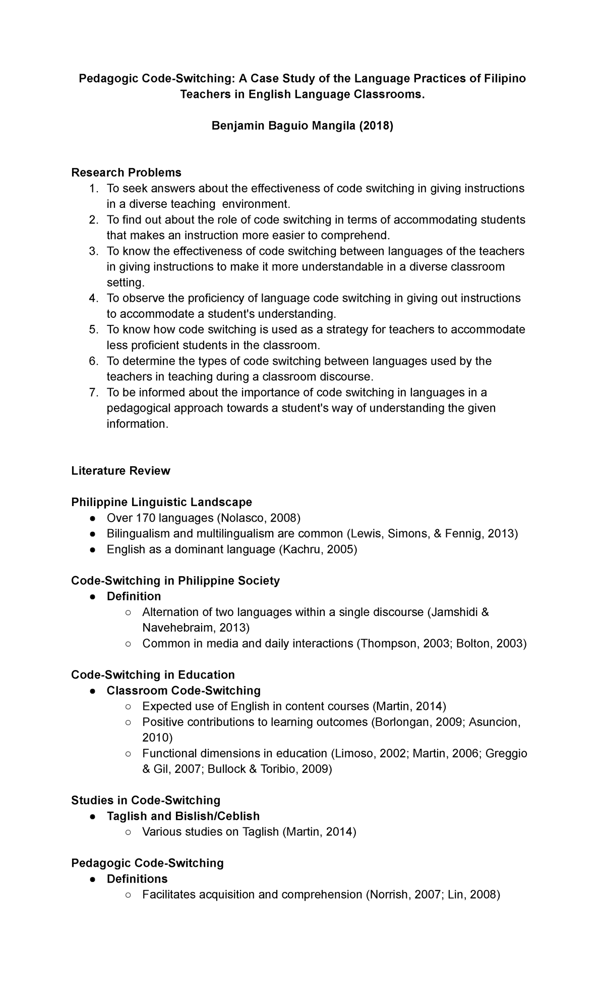 (Group 4).Pedagogic Code-switching. Literature Review - Pedagogic Code ...
