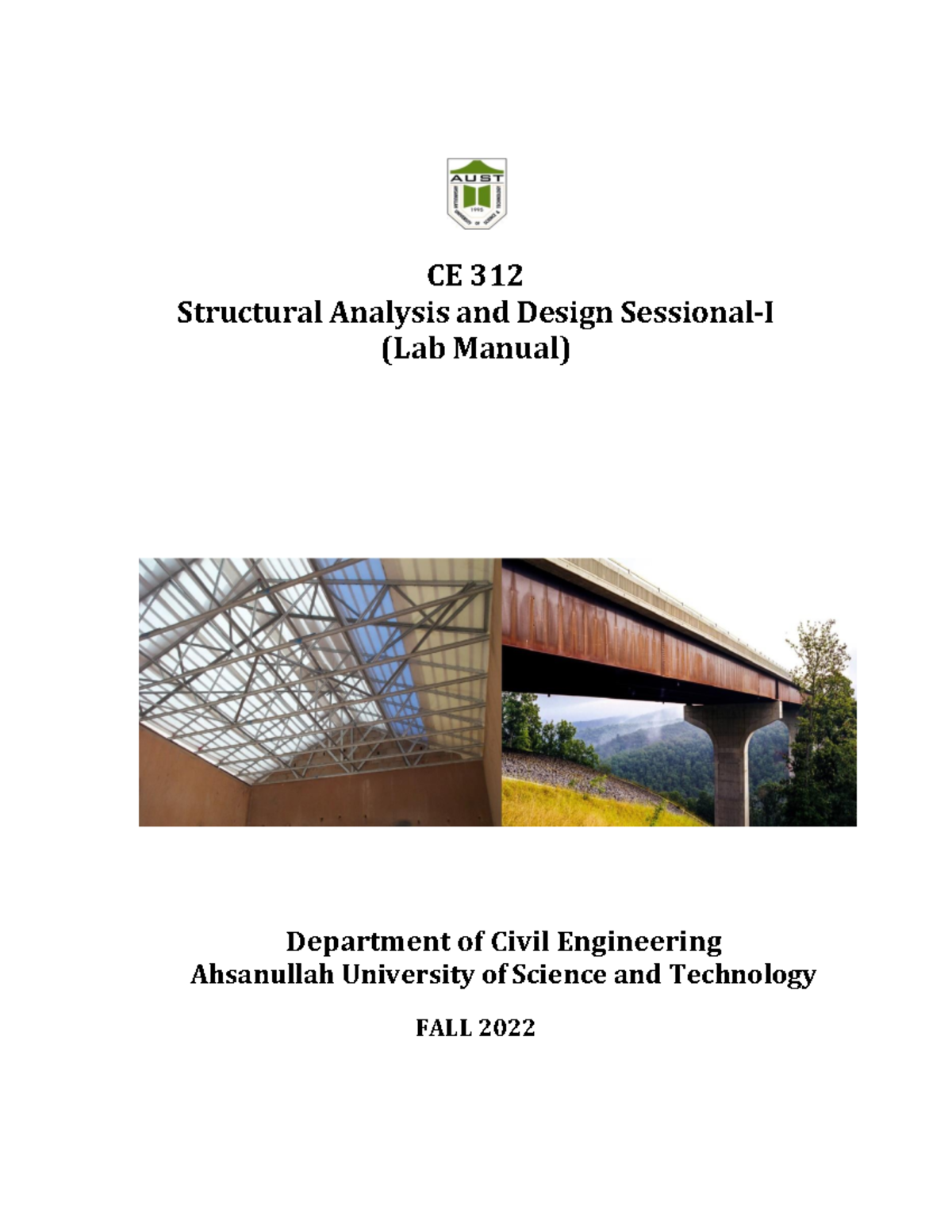 CE 312 - Course Manual of CE 312 - CE 312 Structural Analysis and Design Sessional-I (Lab Manual ...