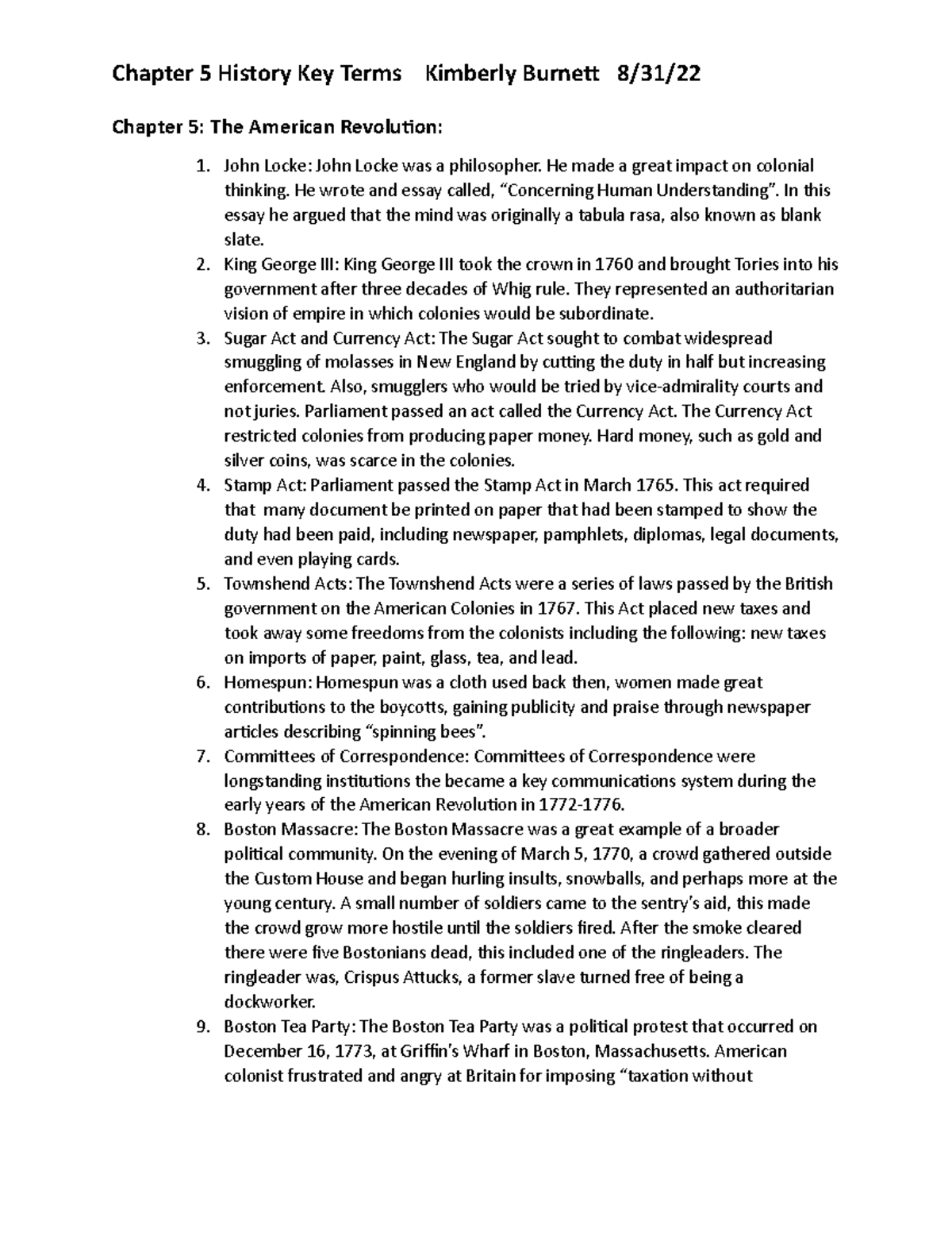 Chapter 5 key terms - The American Revolution - Chapter 5 History Key ...