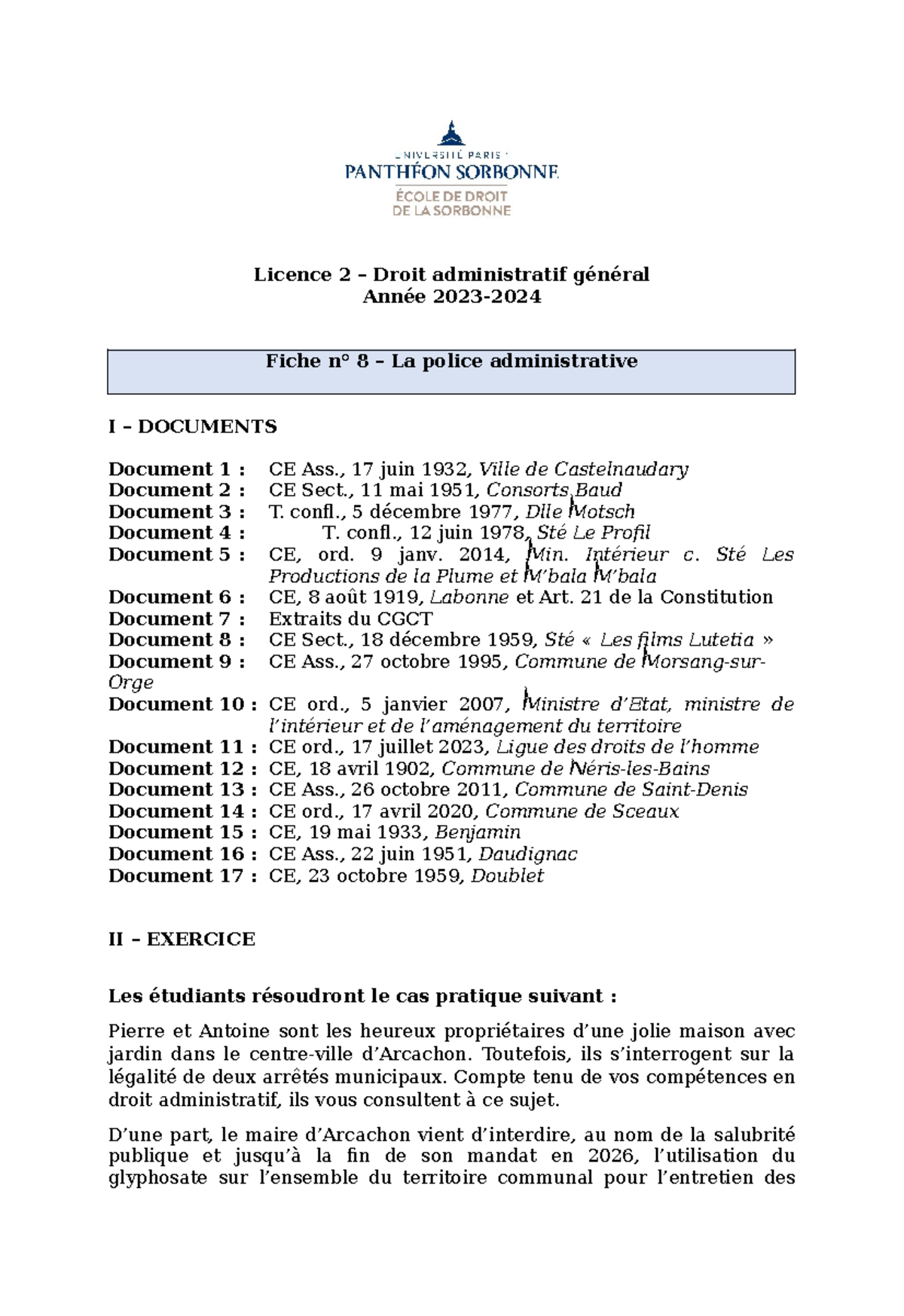 Fiche TD 8 police administrative - Licence 2 – Droit administratif ...