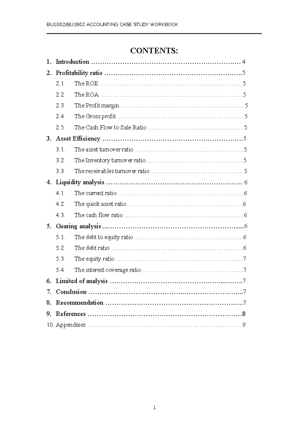 Bu 1002 accounting essay - ACCOUNTING CASE STUDY WORKBOOK CONTENTS: 1 ...