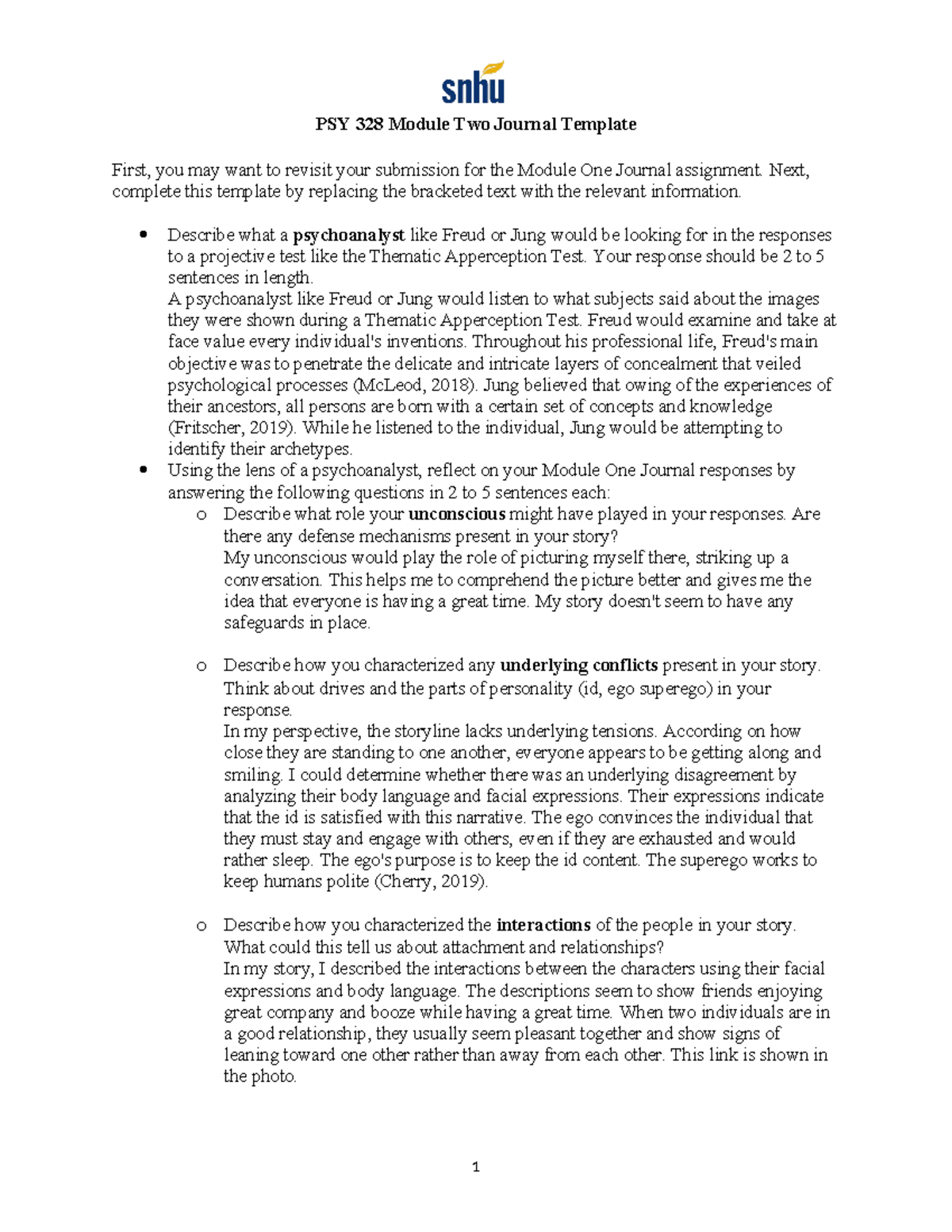 PSY 328 Module Two Journal Template - PSY 328 Module Two Journal Template First, you may want to ...