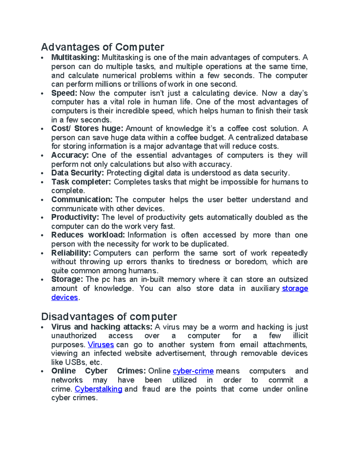 Advantages of Computer - A person can do multiple tasks, and multiple ...