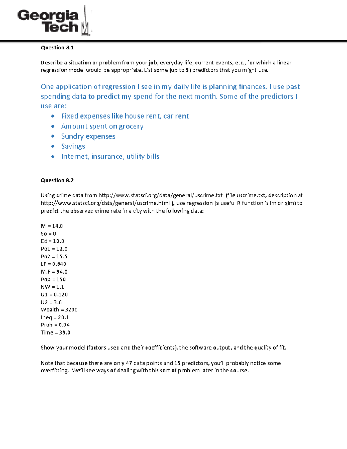 HW5 Submission - Komal Gupta - Question 8. Describe a situation or problem from your job ...