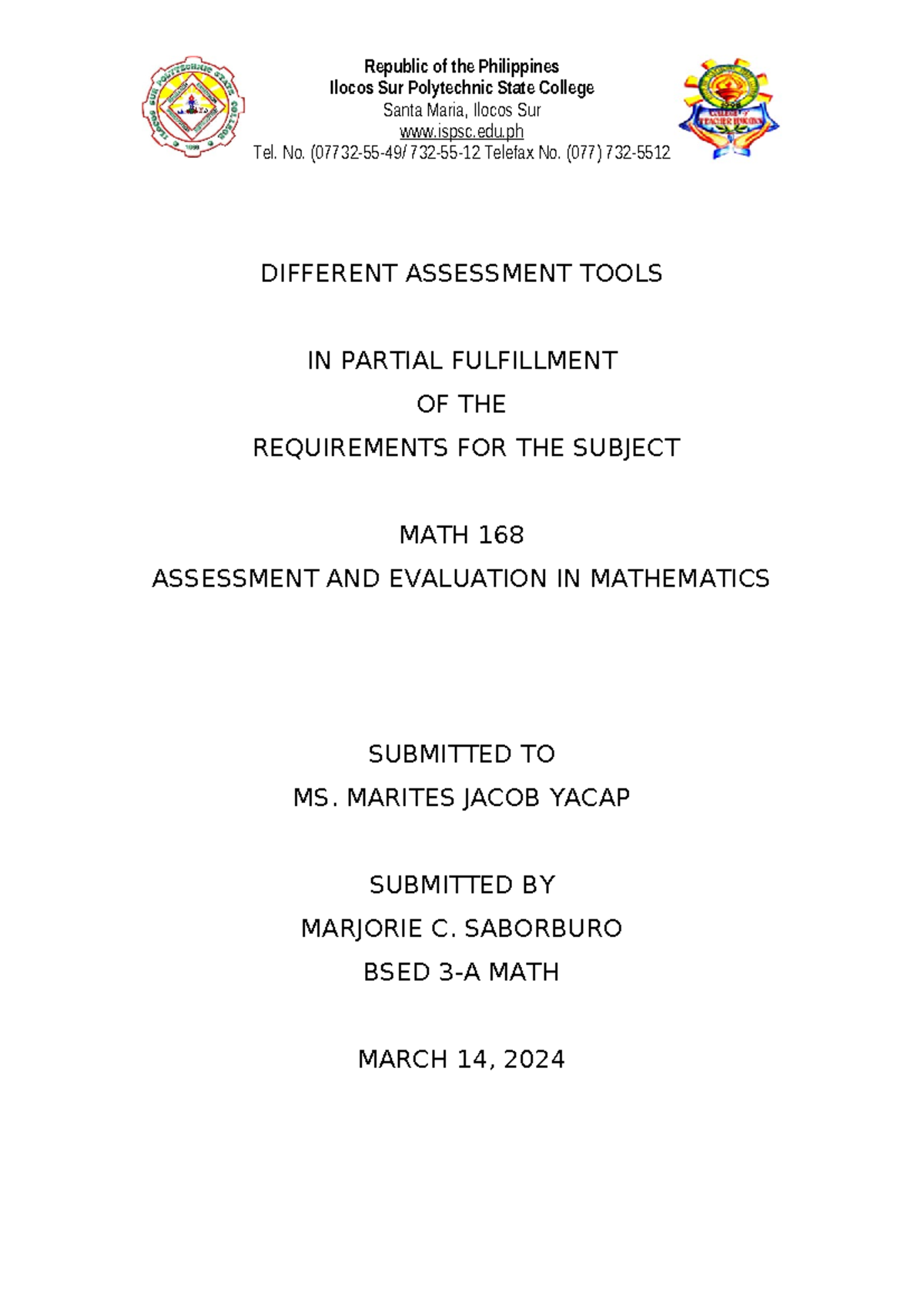 Different Assessment Tools - Ilocos Sur Polytechnic State College Santa ...