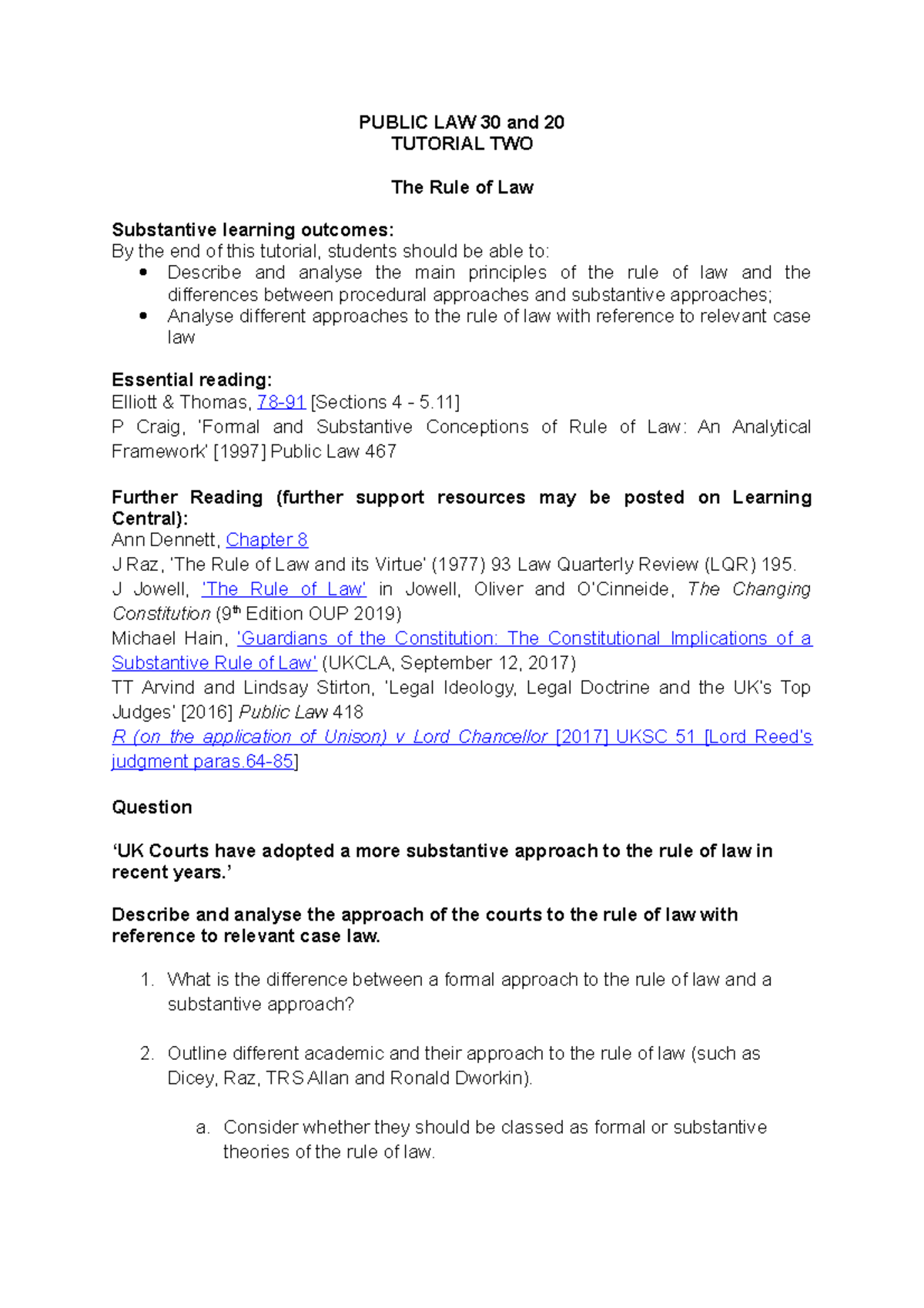 Public Law - Tutorial 2 Preparation Sheet - PUBLIC LAW 30 and 20 ...