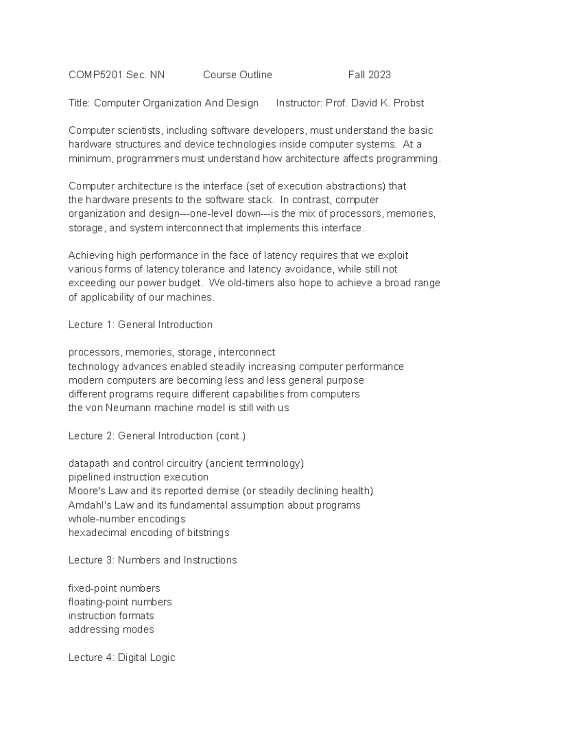 COMP 5201 F23 Course outline - COMP5201 Sec. NN Course Outline Fall 2023 Title: Computer - Studocu