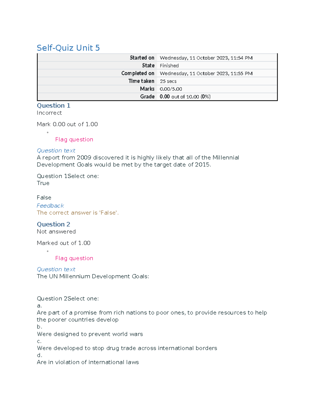 POLS 1503 self quiz 5 - self quiz attempt - Self-Quiz Unit 5 Started on Wednesday, 11 October ...