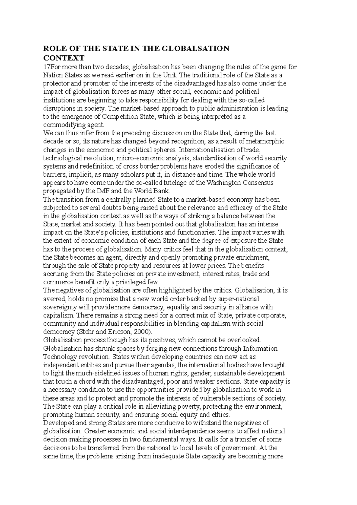 ROLE OF THE State IN THE Globalsation - ROLE OF THE STATE IN THE ...