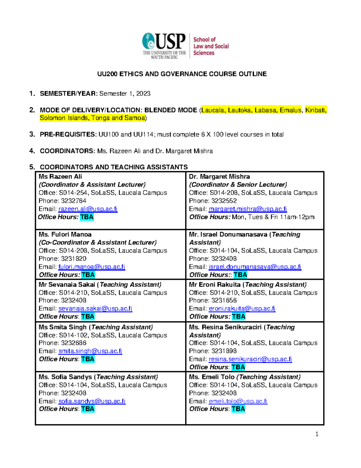 UU200 Blended Course Outline Semester 1 2023 30 January - UU200 ETHICS ...