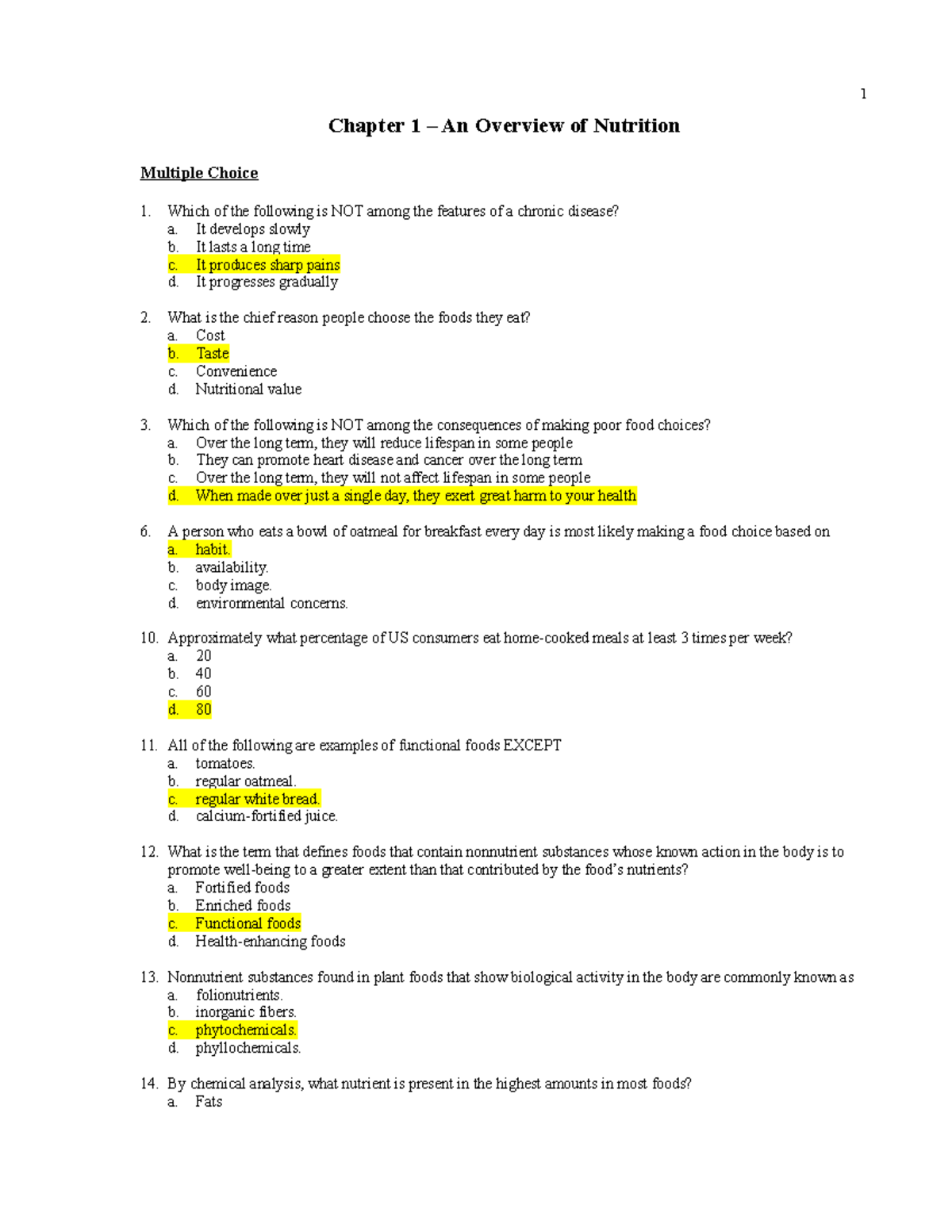 Chap 1 - Lecture notes 1 - Chapter 1 – An Overview of Nutrition ...