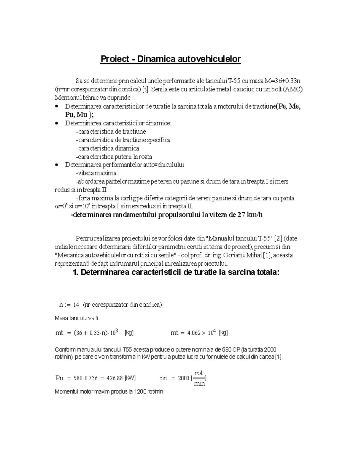 Mathcad - model - Proiect-Dinamica autovehiculelor 2014-2015 - Proiect ...