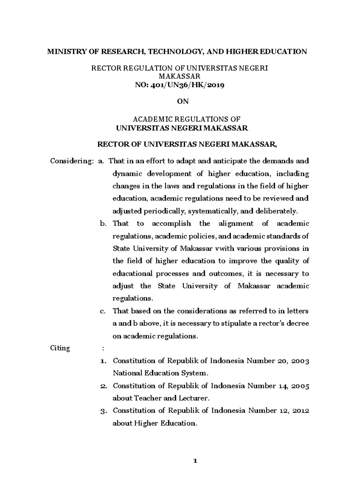 Academic Regulation 2019 - MINISTRY OF RESEARCH, TECHNOLOGY, AND HIGHER ...