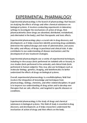 Experimental Pharmcology - EXPERIMENTAL PHARMALOGY Experimental ...