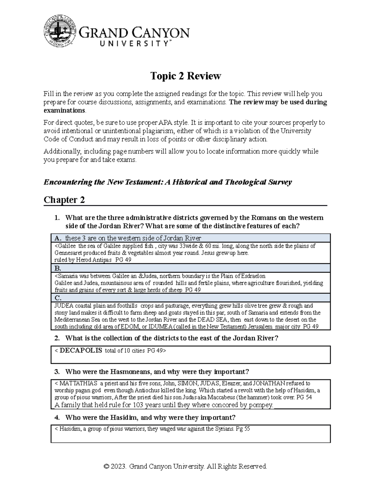 BIB 107 RS T2Review - study guide - Topic 2 Review Fill in the review ...