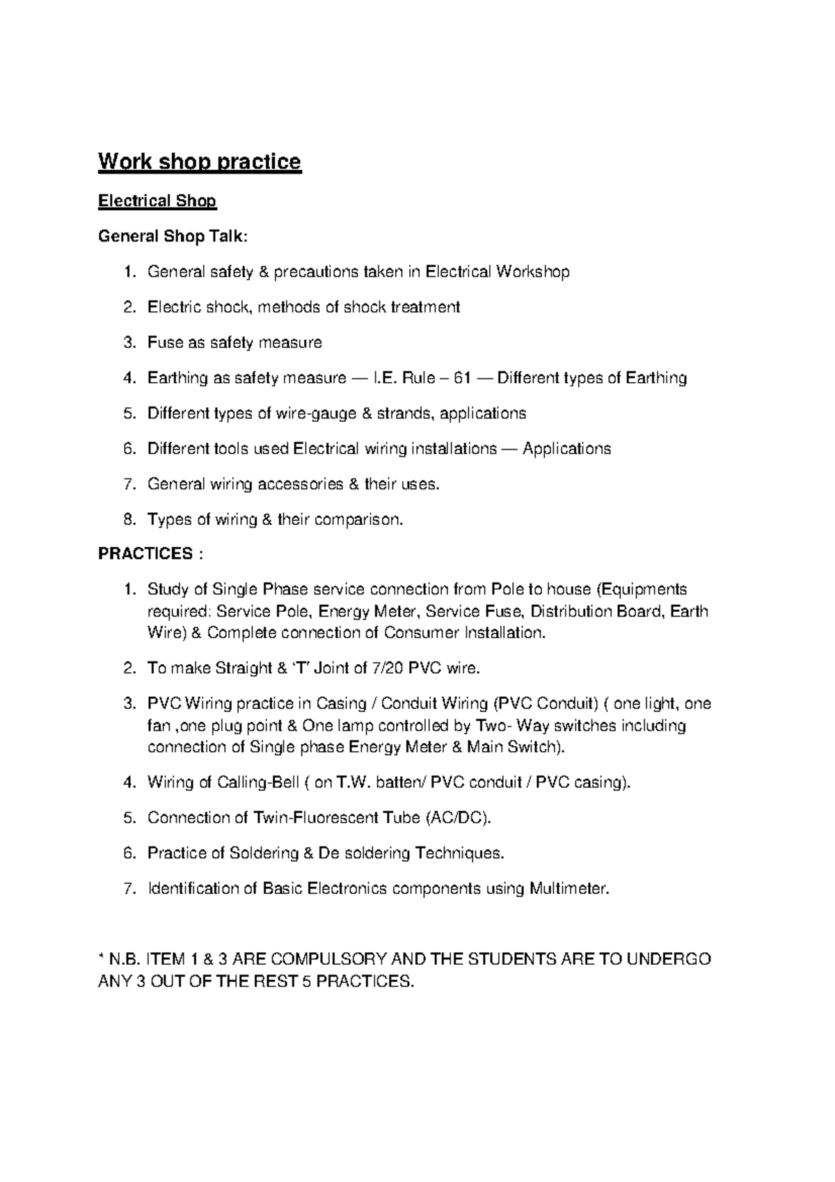 Building Electrification Workshop Practice - Work shop practice ...
