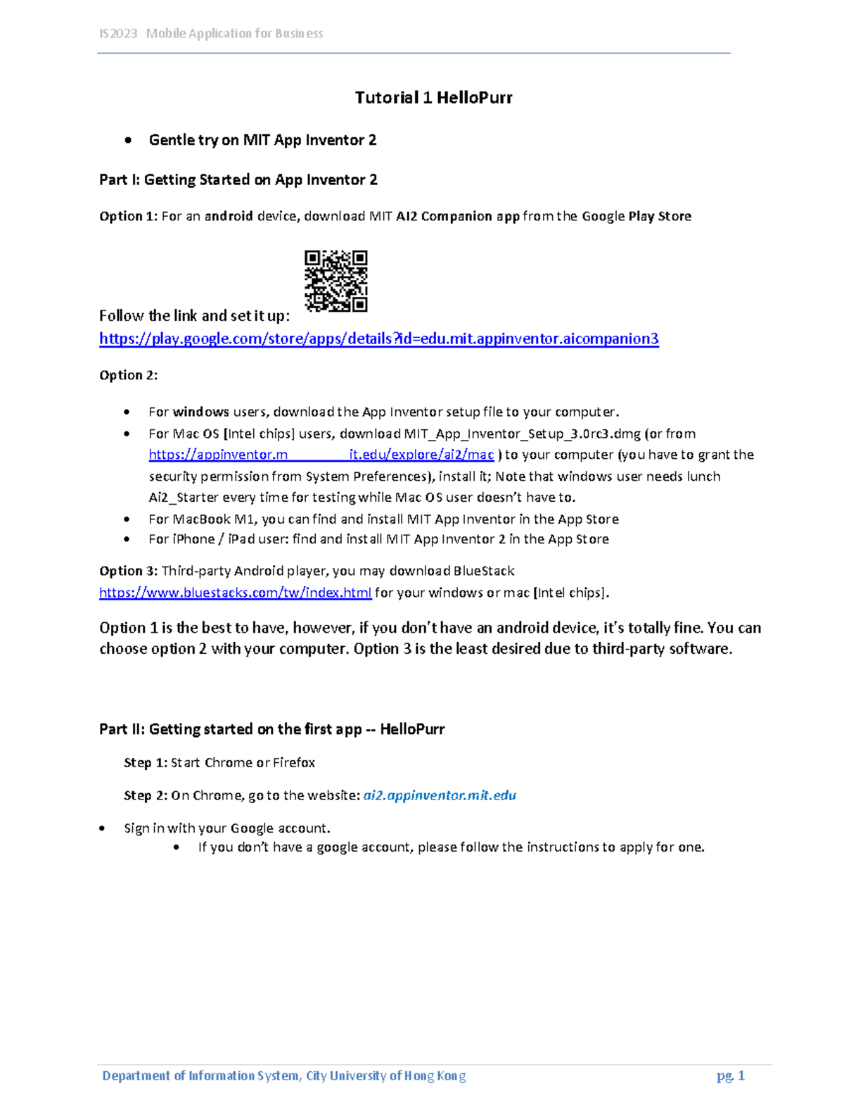 Tutorial 1 Hello Purr - Tutorial 1 HelloPurr • Gentle try on MIT App Inventor 2 Part I: Getting ...