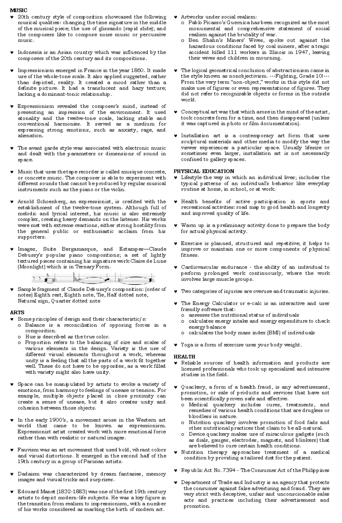 Mapeh 10 Reviewer - MUSIC 20th century style of composition showcased ...