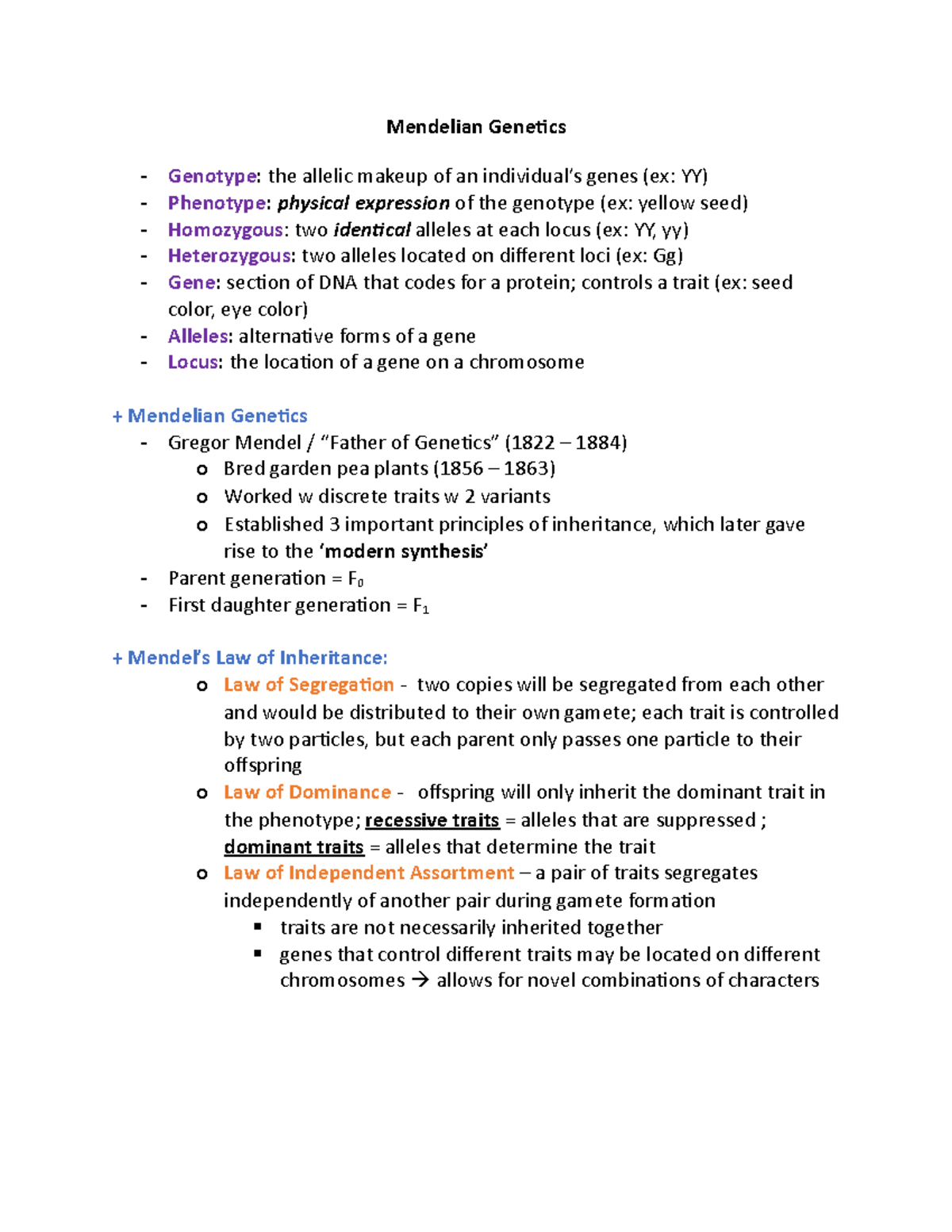 Mendelian Genetics - Mendelian Genetics Genotype: the allelic makeup of ...